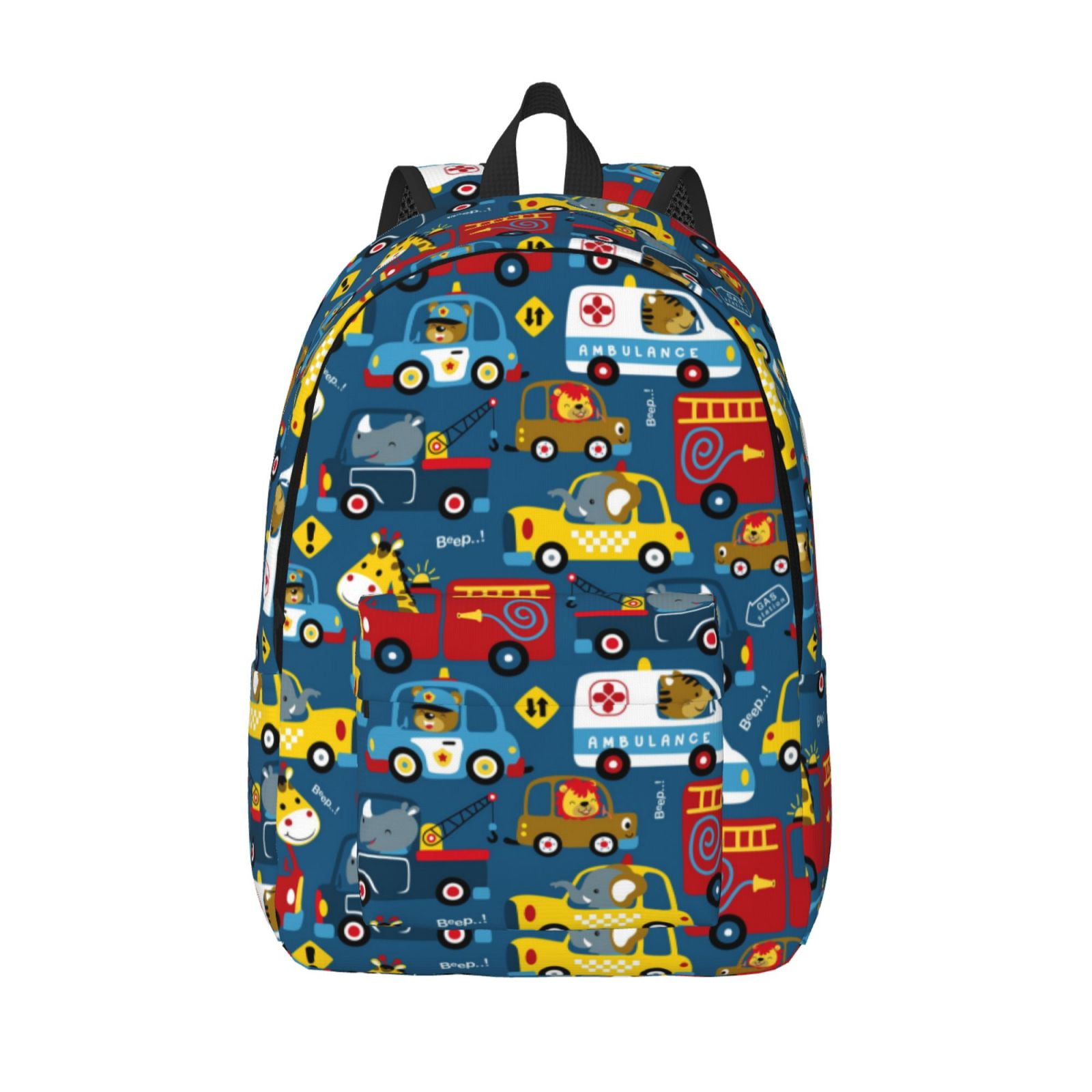 Lsque Vehicles Cartoon with Funny Drivers,Animal Drivers Pattern Canvas Daypack, Durable ...