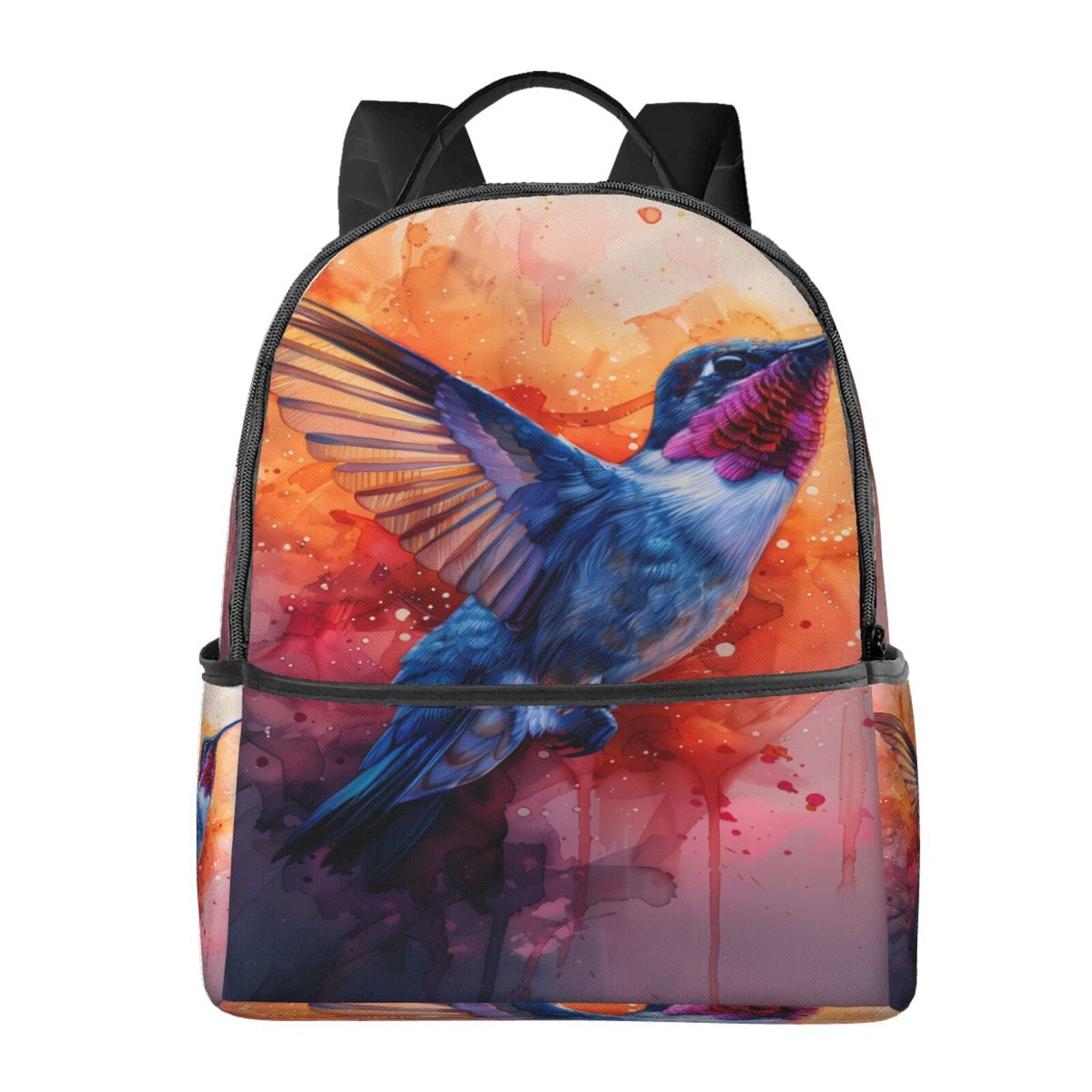 Lsque Vibrant Hummingbird Watercolor Art Pattern Backpack – School ...