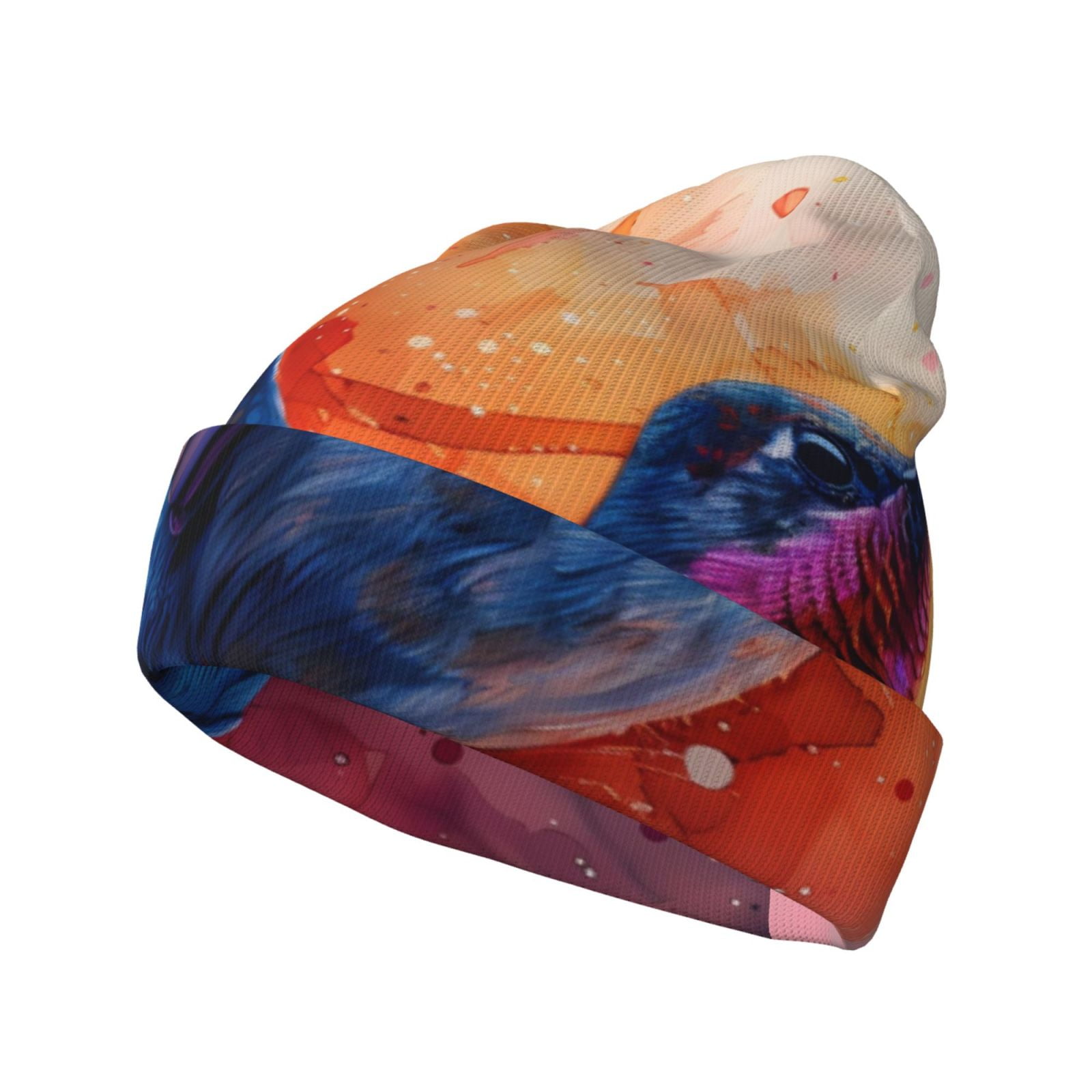 Lsque Vibrant Hummingbird Watercolor Art Pattern Knitted Beanie, Unisex ...