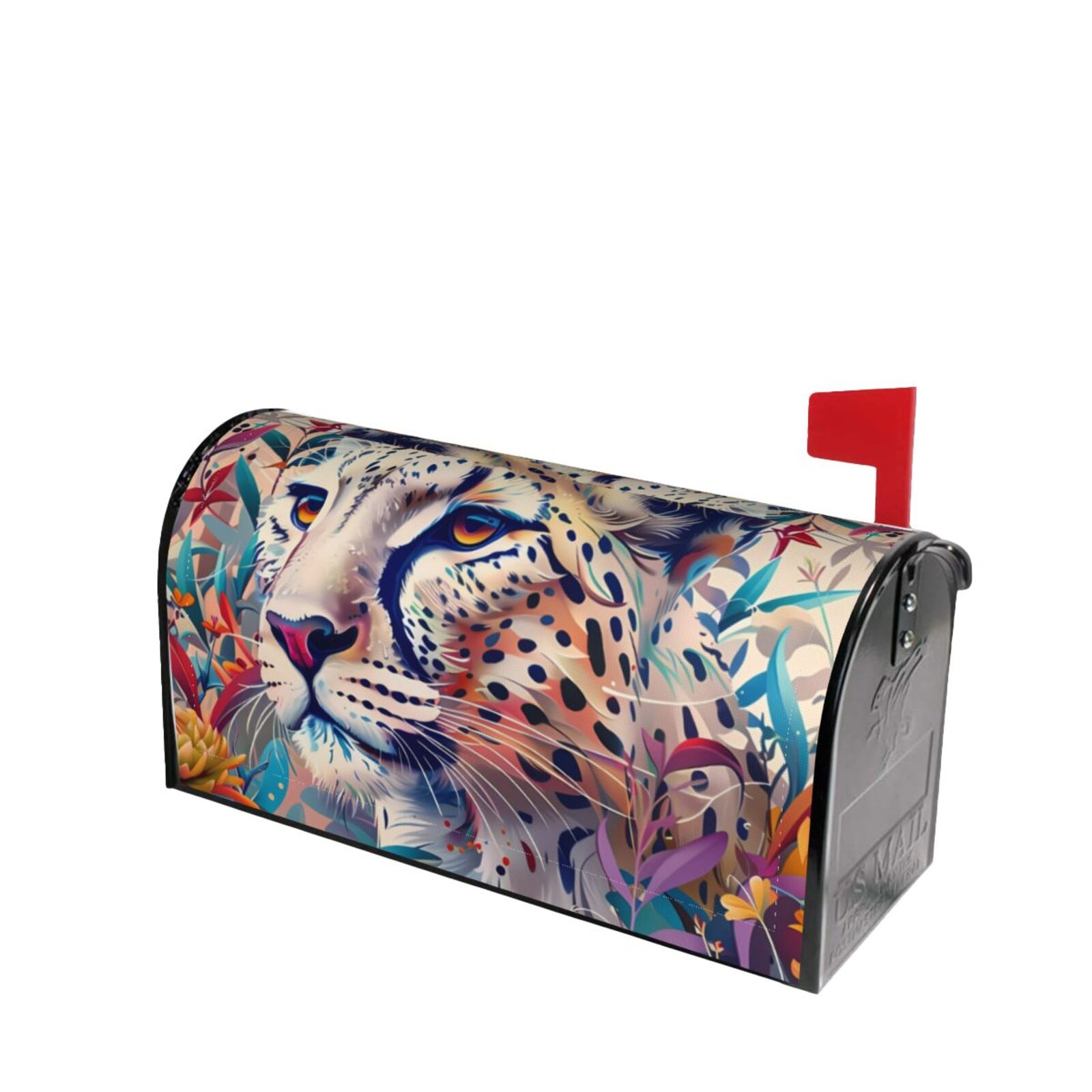 Lsque Vibrant Leopard In Flowers Mailbox Cover Standard Size ,Magnetic ...