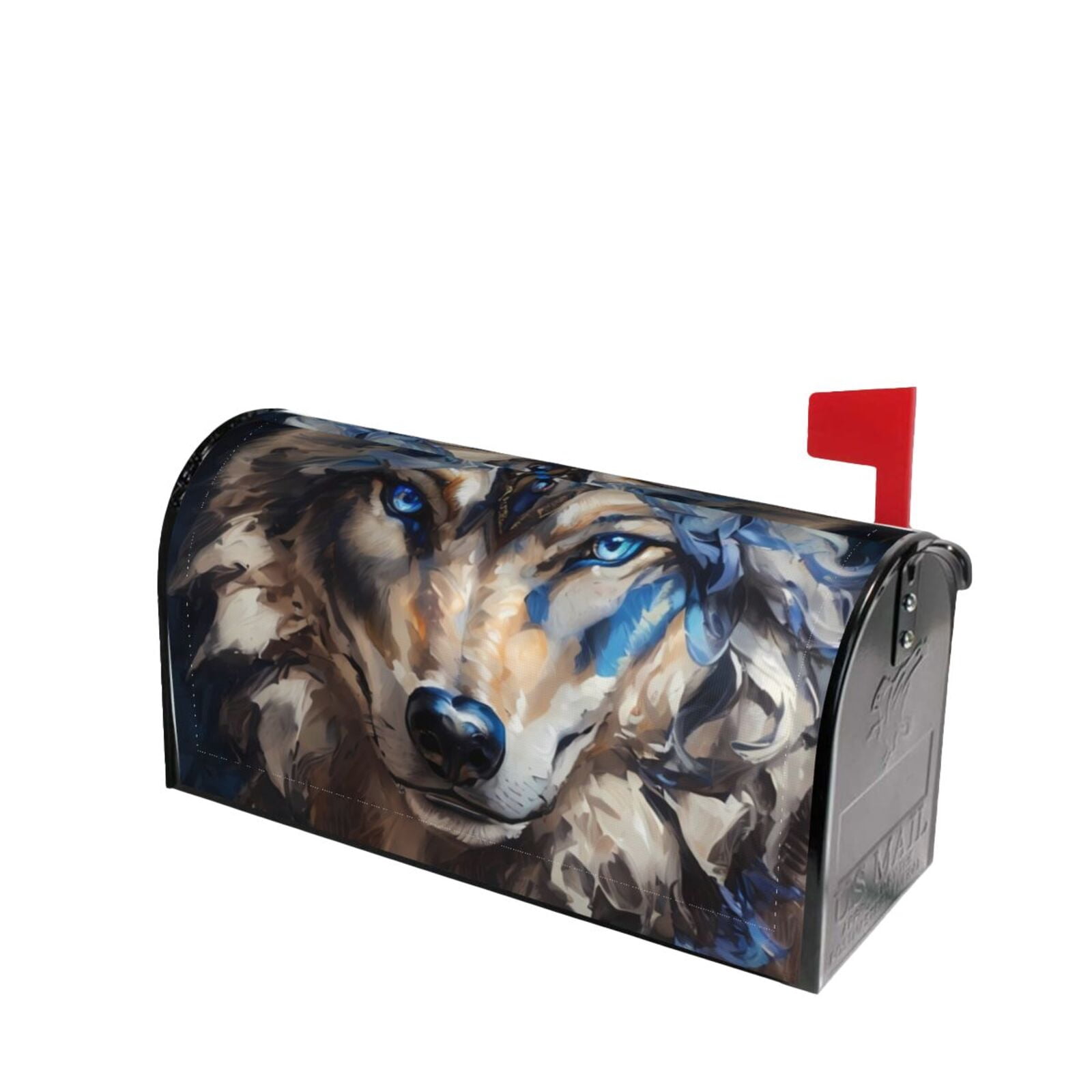 Lsque Vintage Blue Floral Wolf Mailbox Cover Standard Size ,Magnetic ...