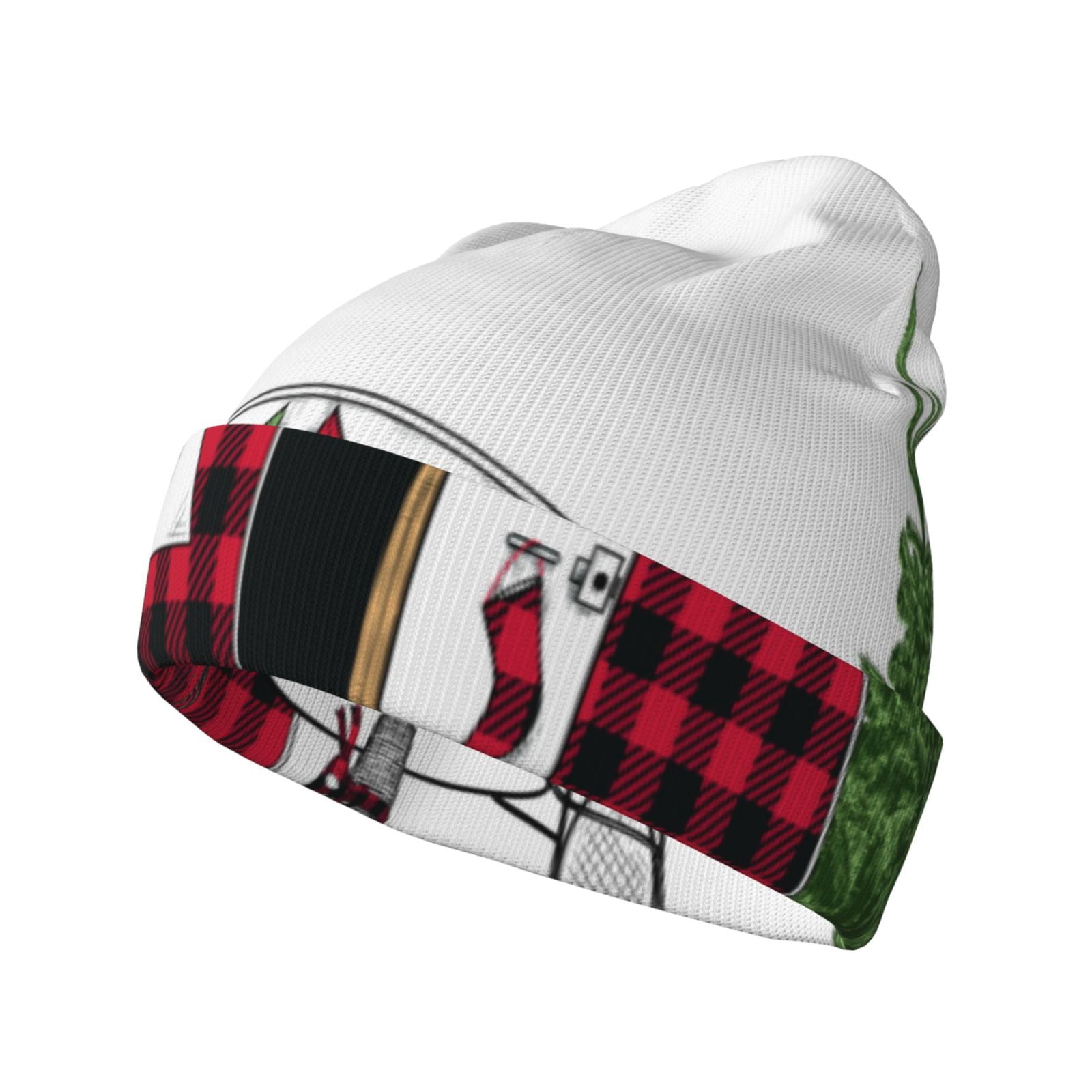 Lsque Vintage Buffalo Plaid Christmas Camper Pattern Knitted Beanie ...