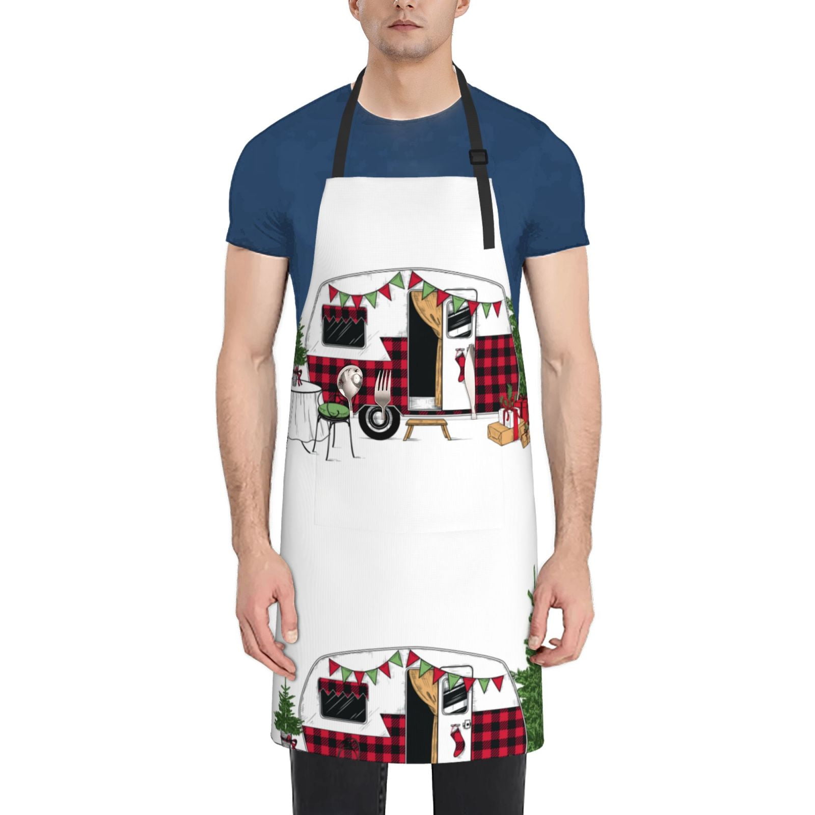Lsque Vintage Buffalo Plaid Christmas Camper Waterproof Apron Chef ...