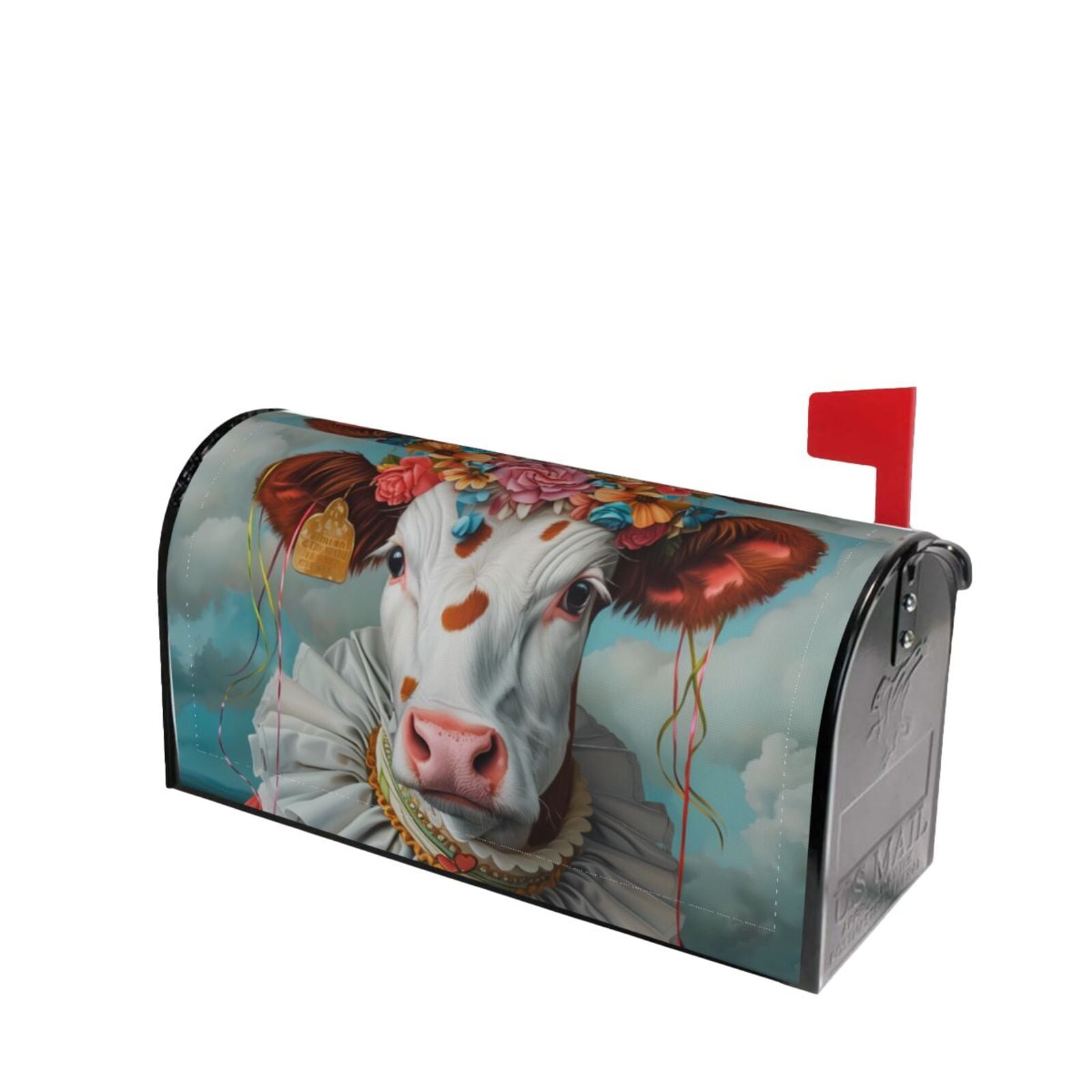 Lsque Vintage Colorful Floral Cow Mailbox Cover Standard Size ,Magnetic ...