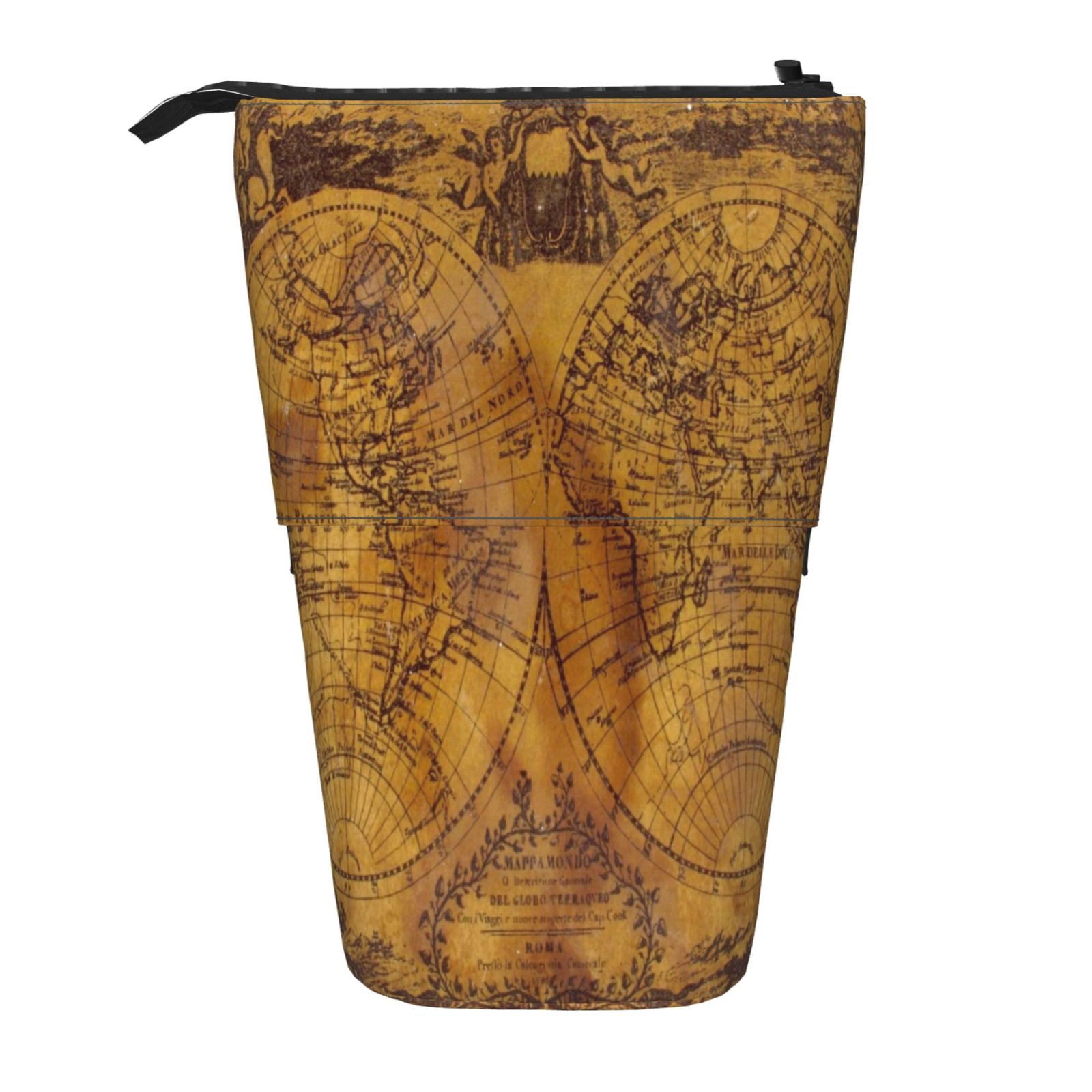 Lsque Vintage Map Pattern Telescopic Pencil Bag Pen Holder Stationery ...