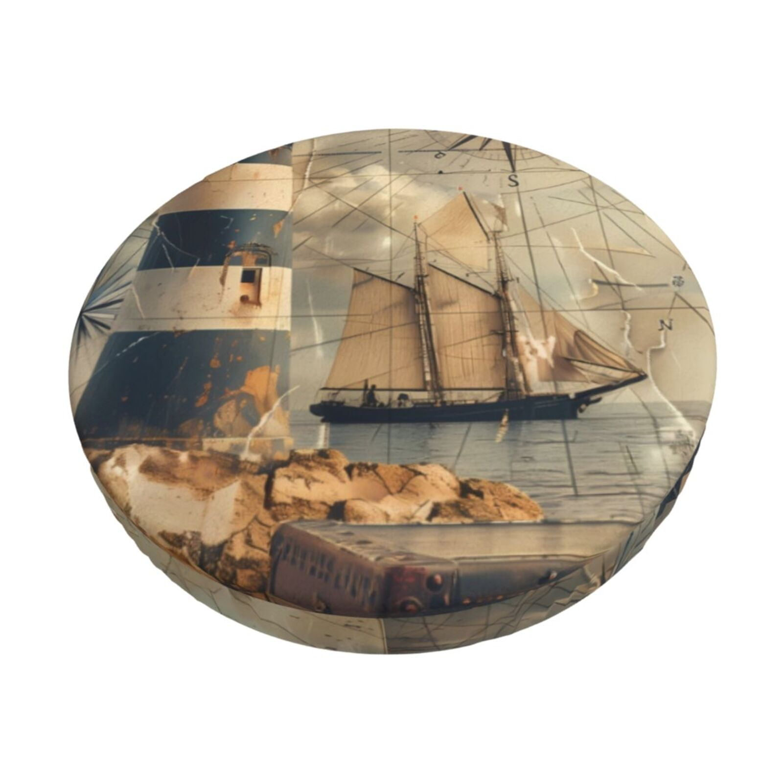 Lsque Vintage Nautical Lighthouse Pattern Round Bar chair cushion ...