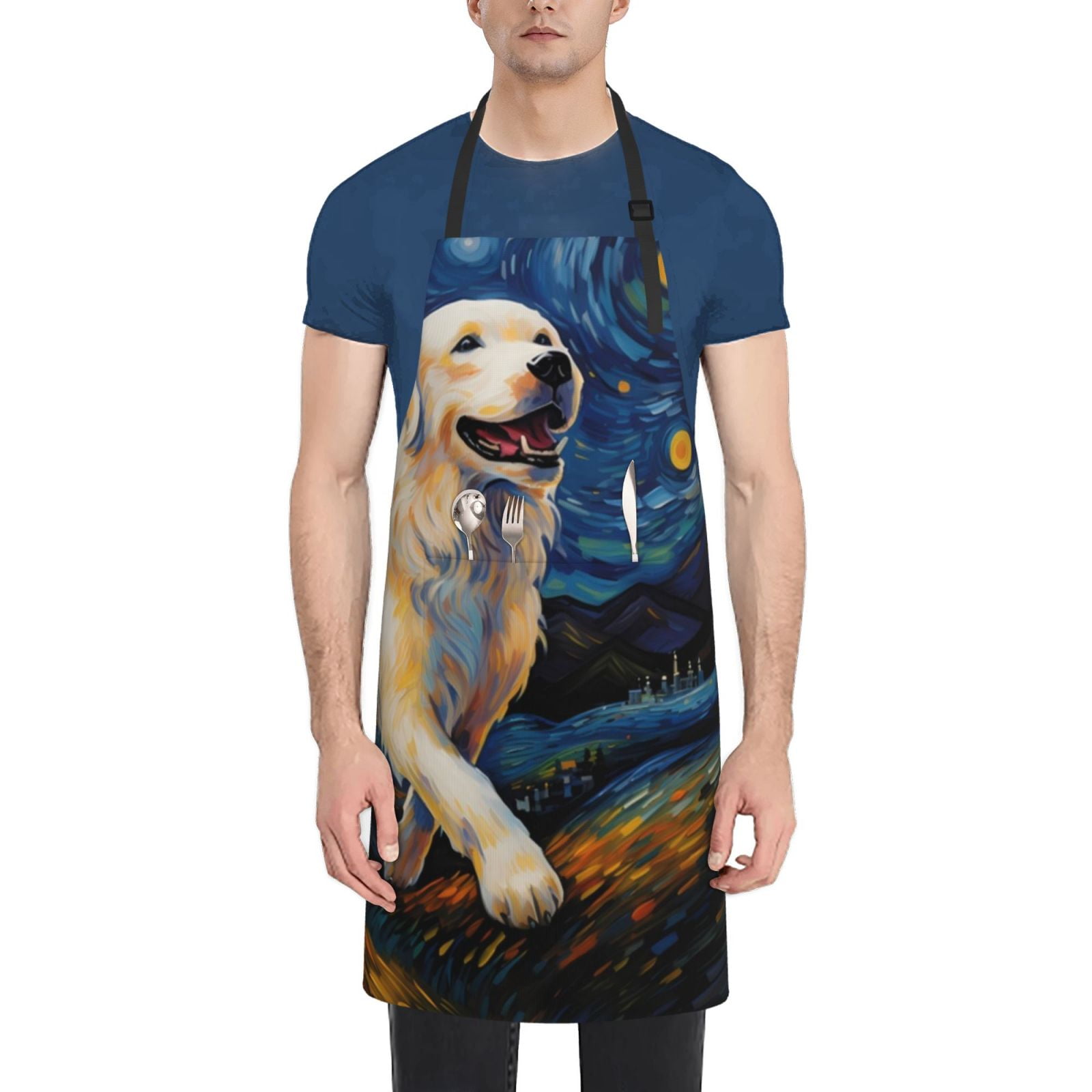 Lsque Vintage Starry Sky Labrador A Waterproof Apron Chef Aprons for ...