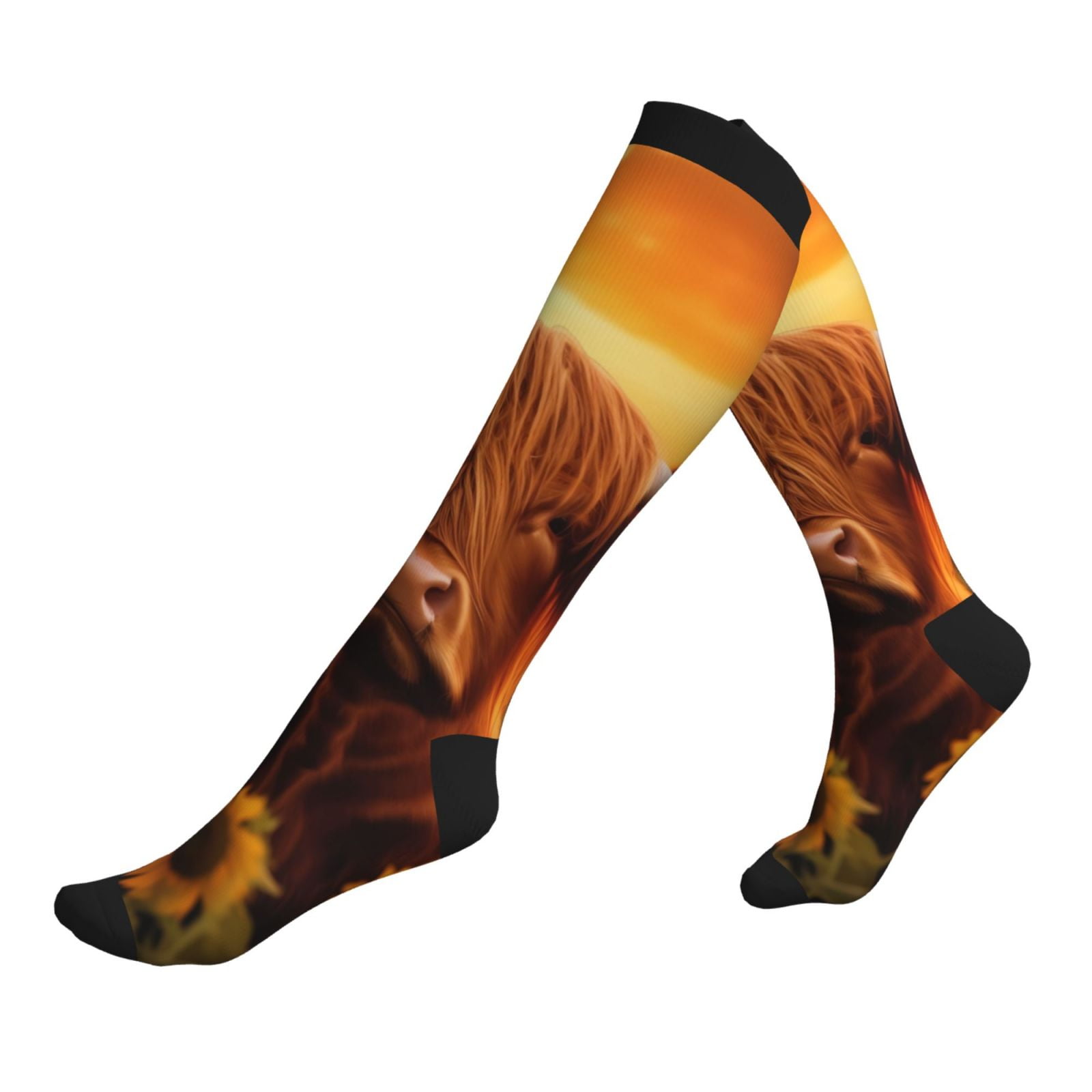 Lsque Vintage Sunflower Cow B Pattern Sport Compression Socks for Men ...