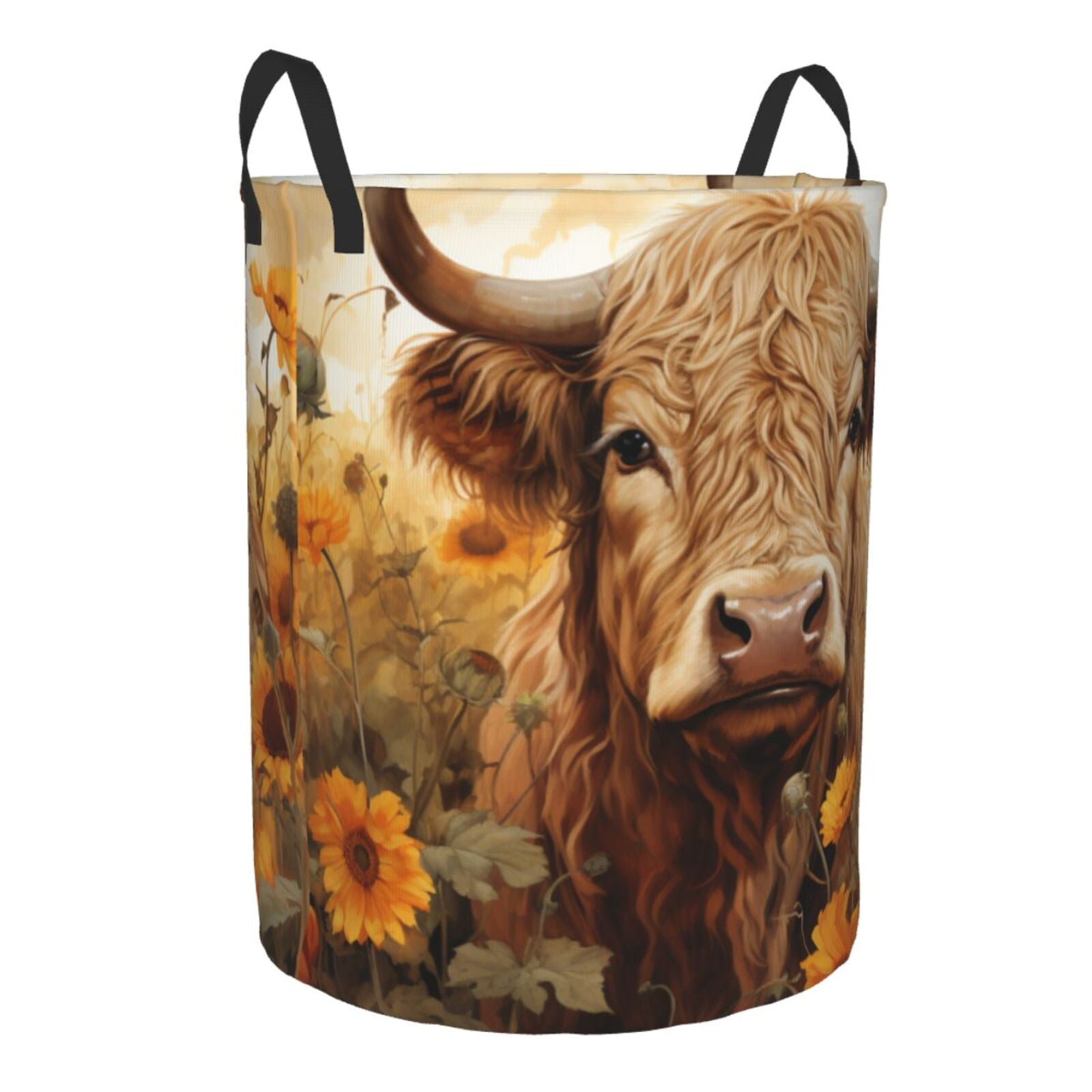 Lsque Vintage Sunflower Cow pattern Laundry Hamper Basket, Tall Woven ...