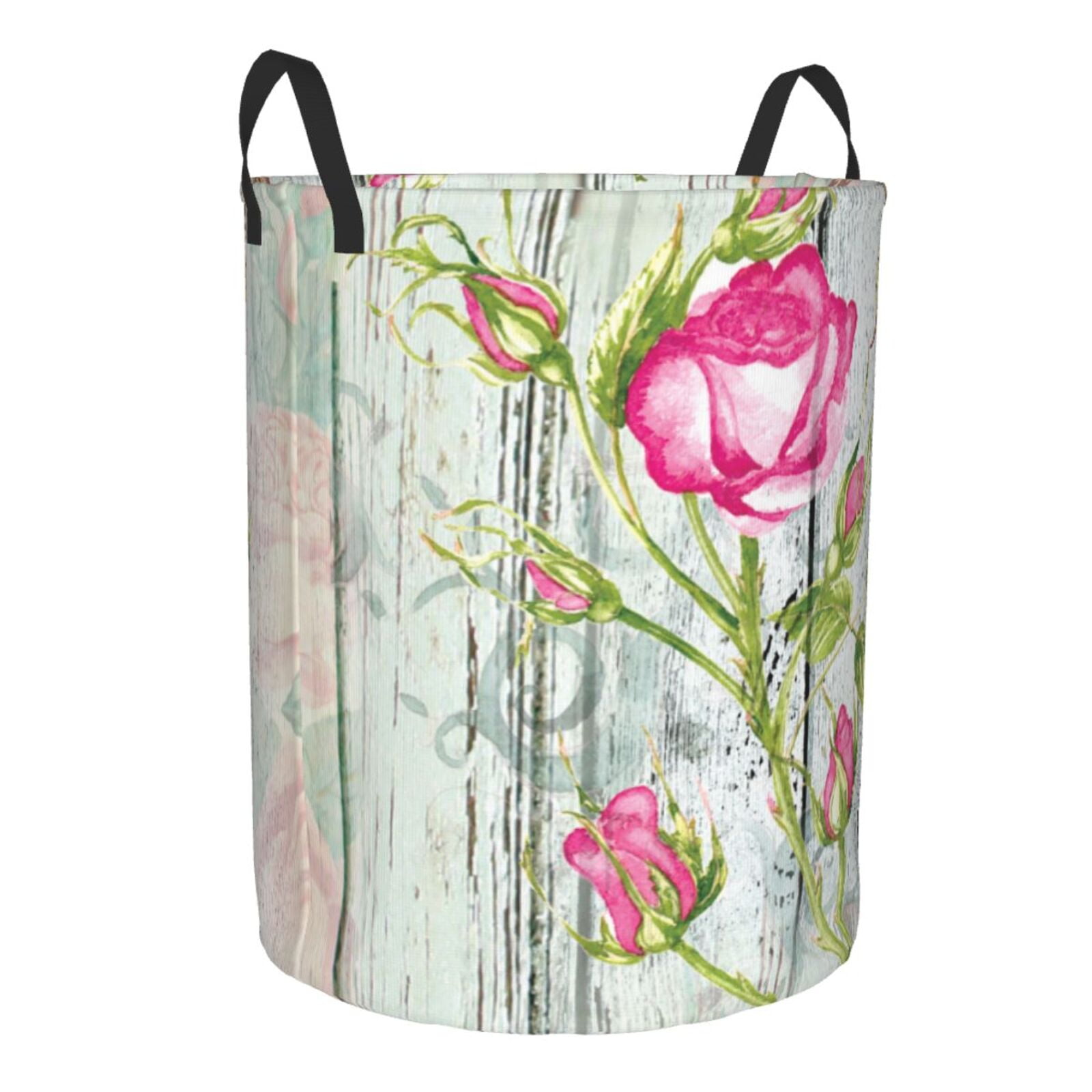 Lsque Vintage Wood Background with Floral pattern Laundry Hamper Basket ...
