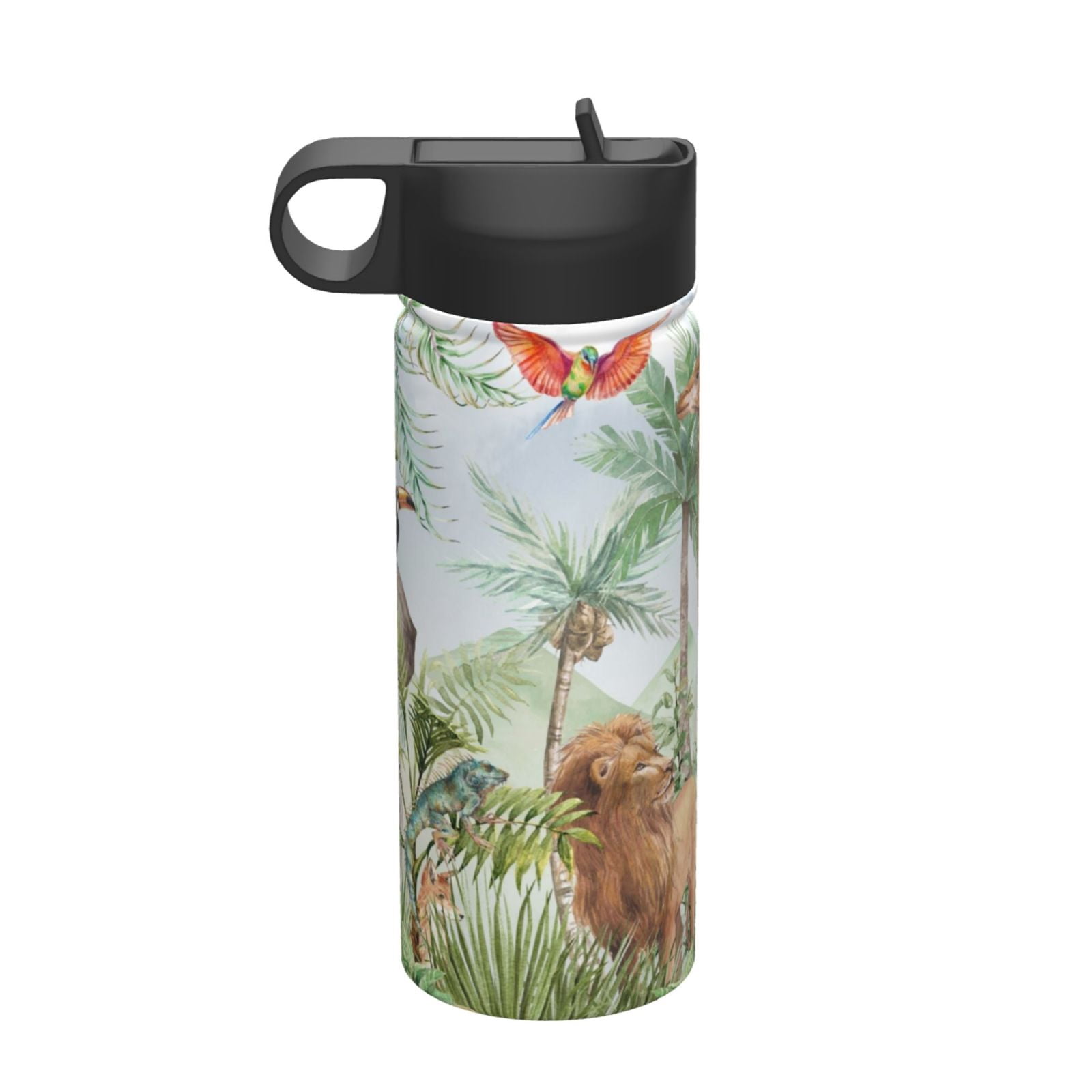 Lsque Watercolor African Animals Wildlife Pattern 18oz Sports Insulated ...
