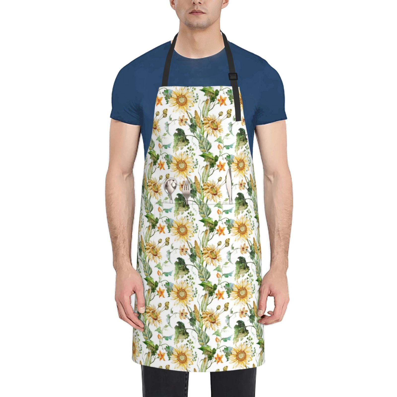 Lsque Watercolor Bright Sunflowers Waterproof Apron Chef Aprons for Men ...