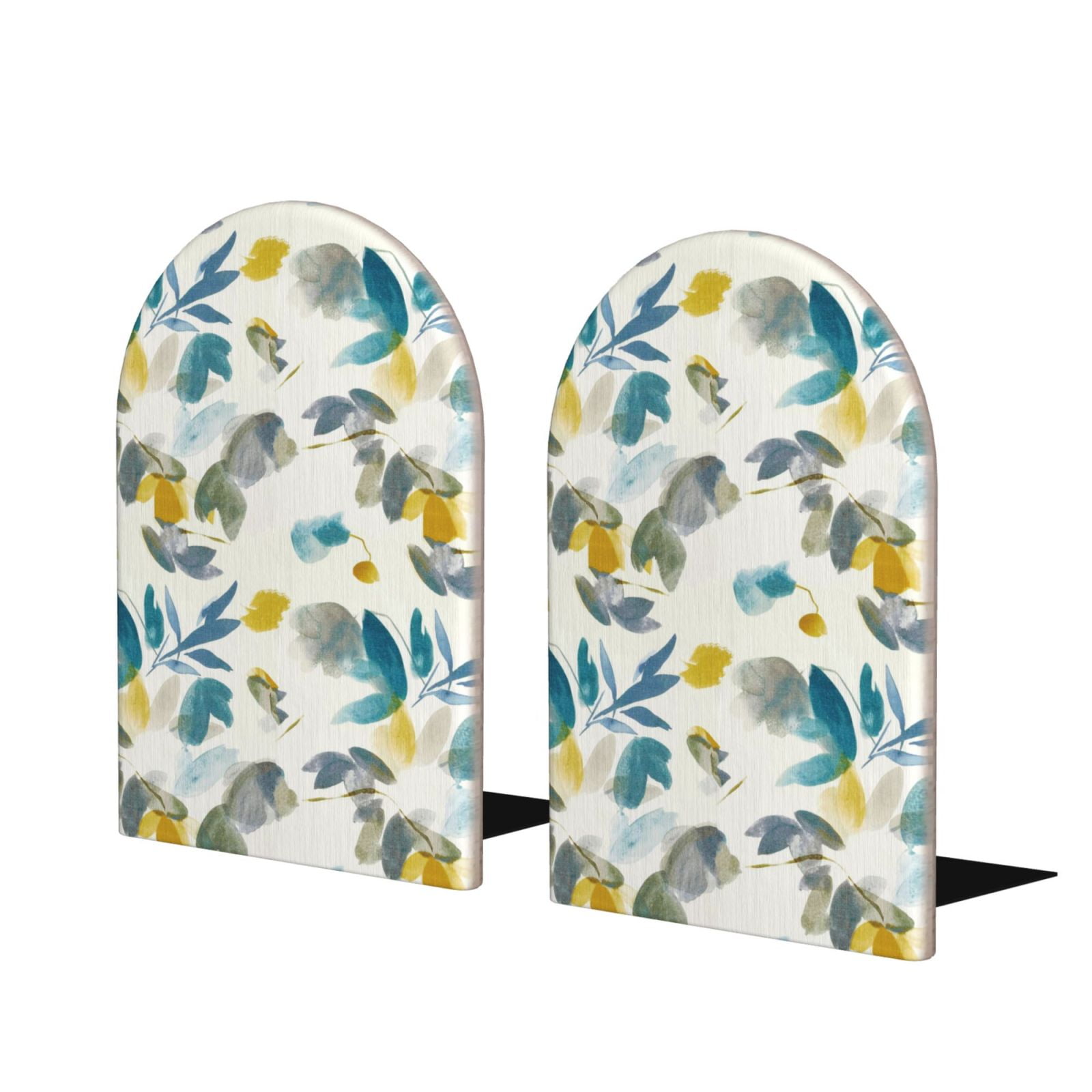 Lsque Watercolor Leaves Printed Wood Bookends,Non-Skid Bookend for ...