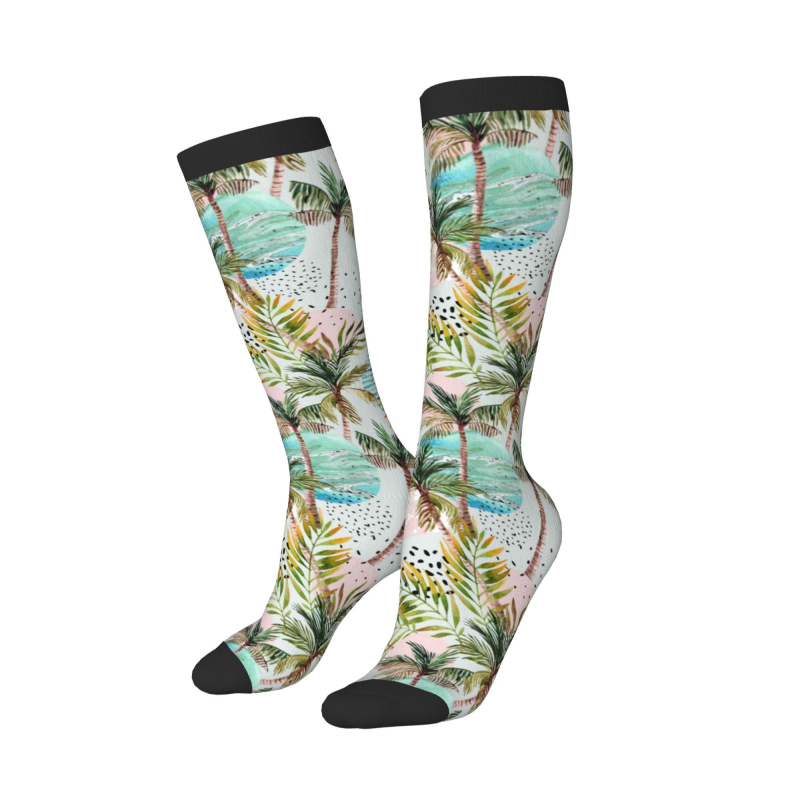 Lsque Watercolor Palm Tree Printed Crew Socks Men's Women's LightWeight ...