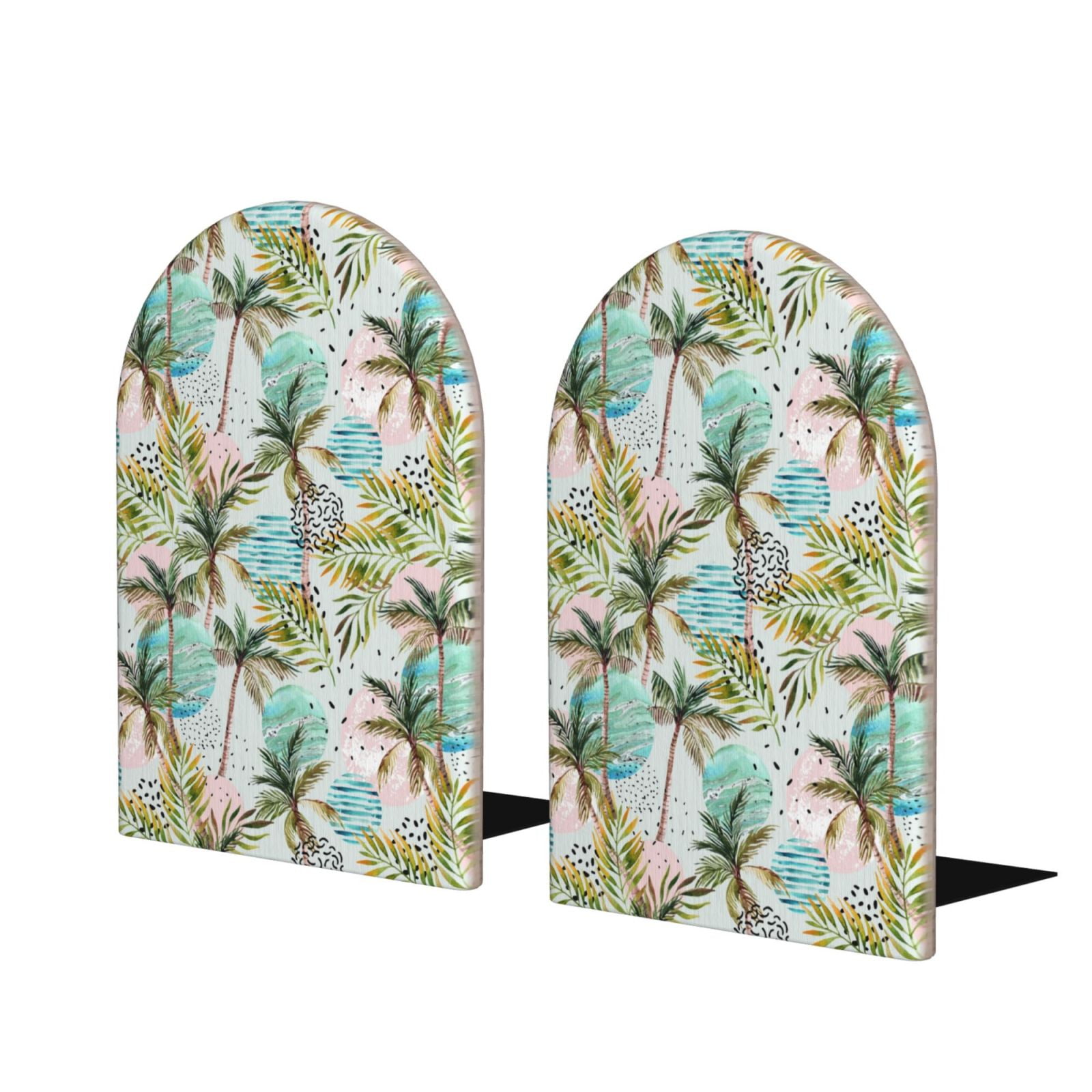 Lsque Watercolor Palm Tree Printed Wood Bookends,Non-Skid Bookend for ...
