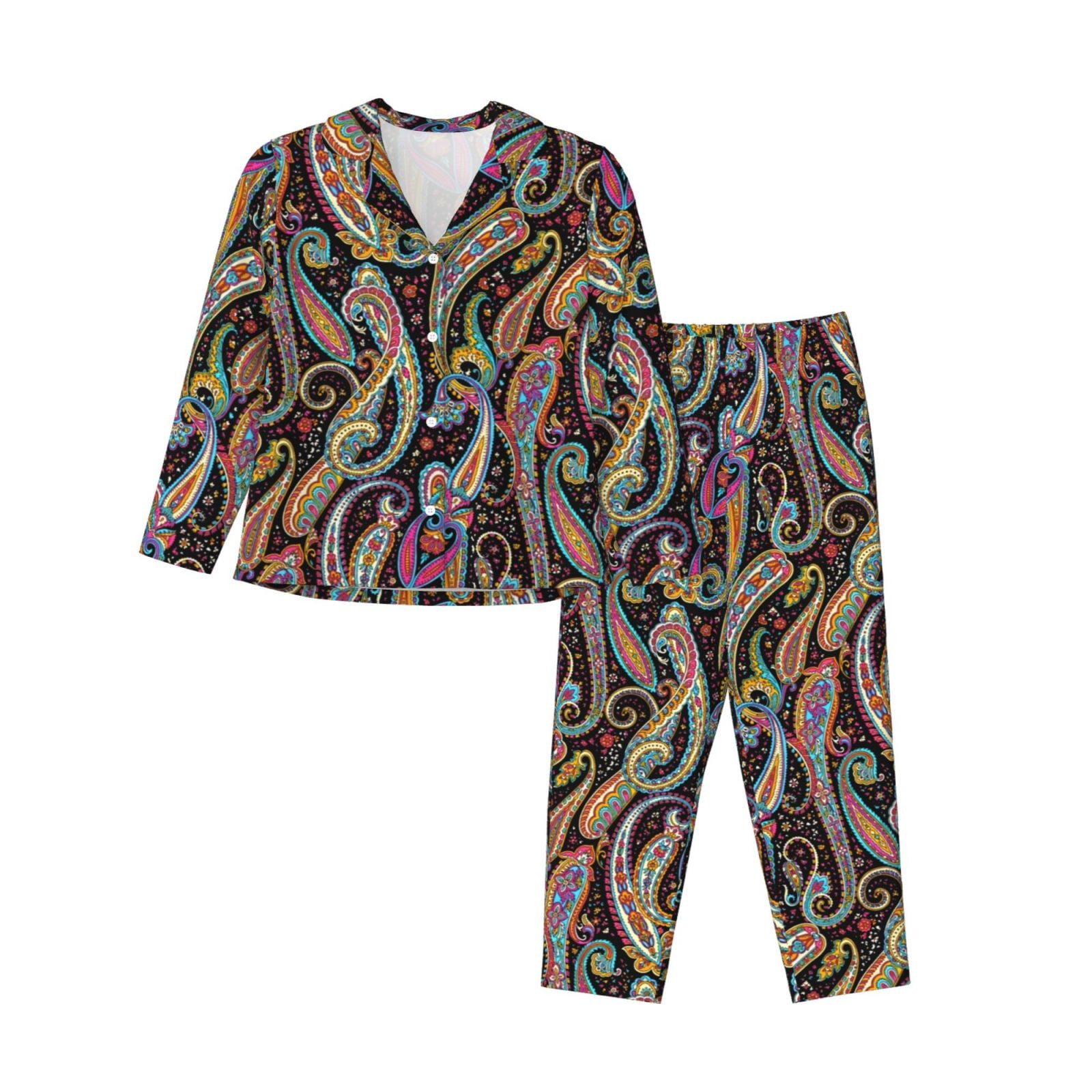 Lsque Watercolor Romantic Paisley Pattern Long Sleeve Pajama Set for ...