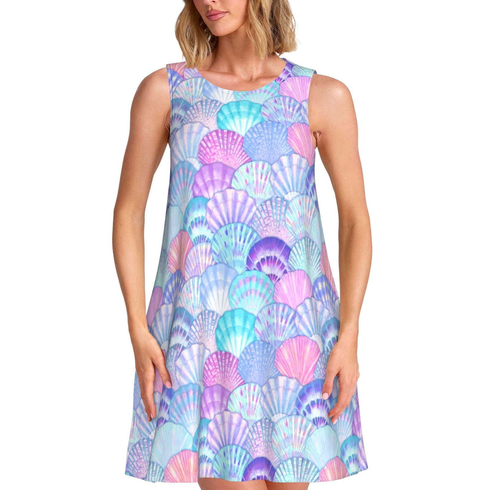 Lsque Watercolor Sea Shells 1 Pattern Summer Dresses for Women ...