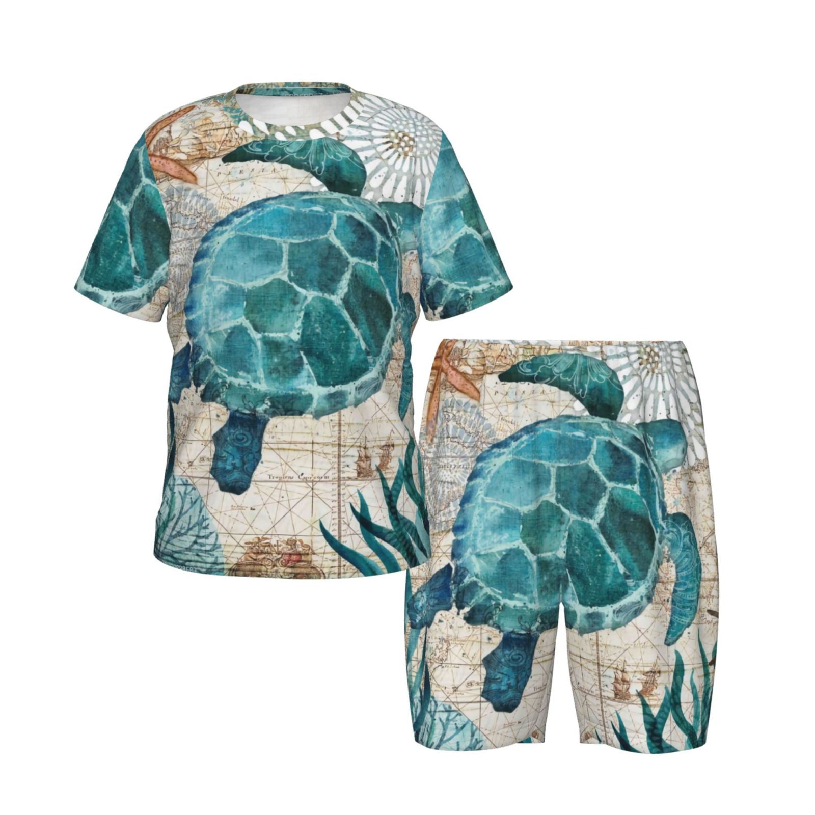 Lsque Watercolor Sea Turtle Pattern Girls' Sleeve Top and Shorts Snug ...
