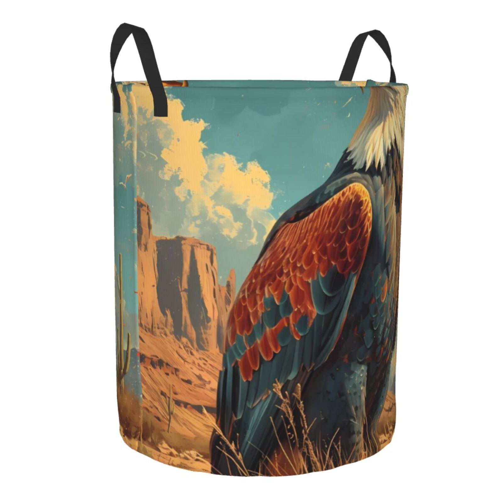 Lsque Western Desert Cactus Bald Eagle pattern Laundry Hamper Basket ...