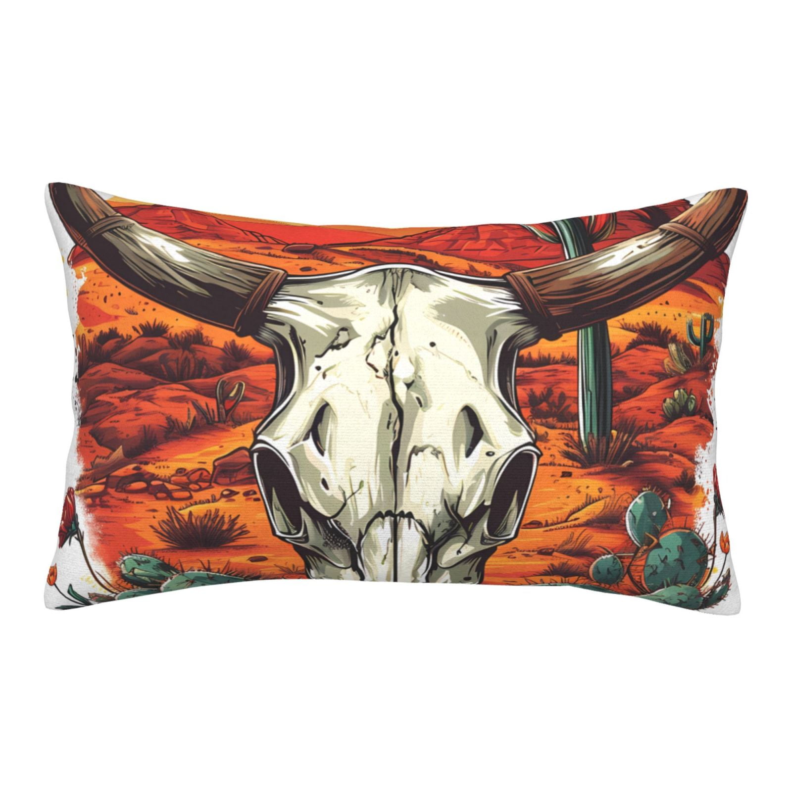 Lsque Western Desert Cactus Ram Skull Pattern Pillow Case – Soft & Cozy ...