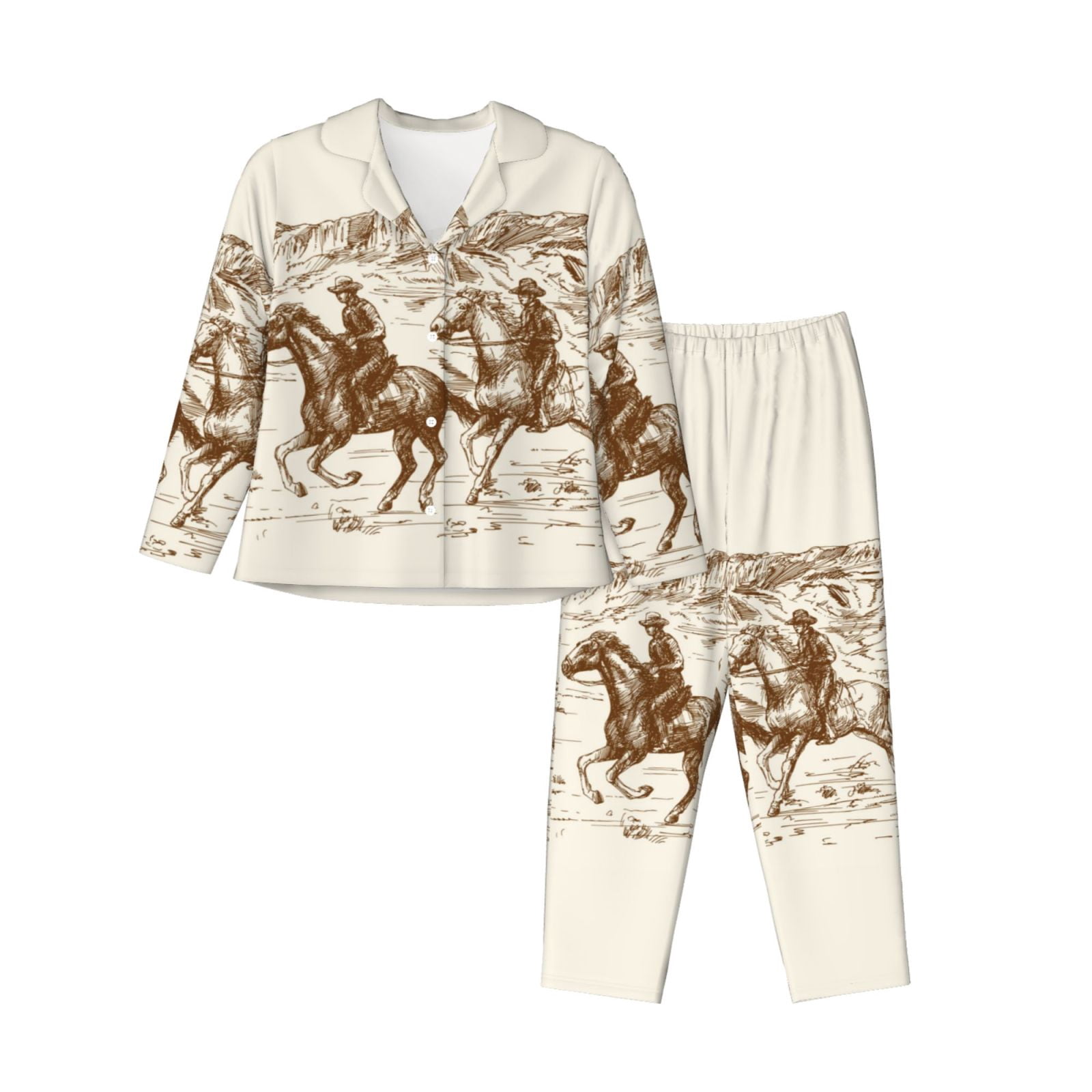 Lsque Western Desert Cowboys1 Pattern Long Sleeve Pajama Set for Women ...