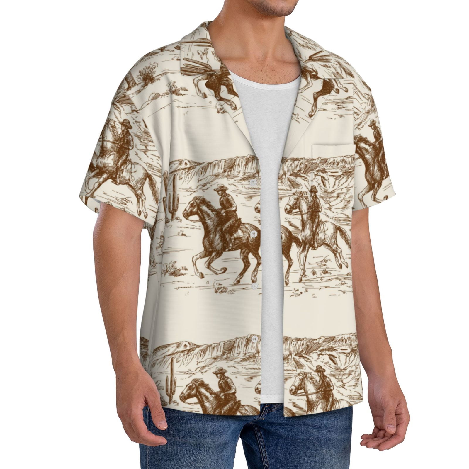 Lsque Western Desert Cowboys1 print Men's Cuban Collar Short Sleeve ...