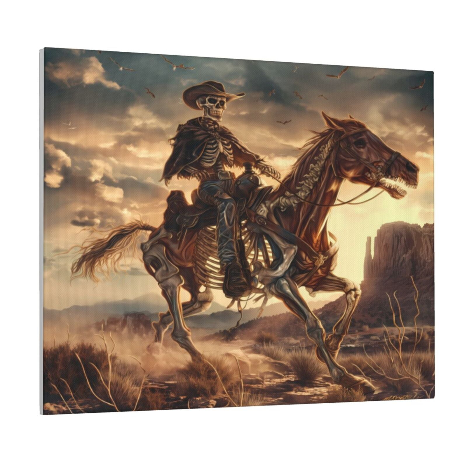 Lsque Western Skeleton Cowboy Horse Print Wall Art – Decorative Picture ...