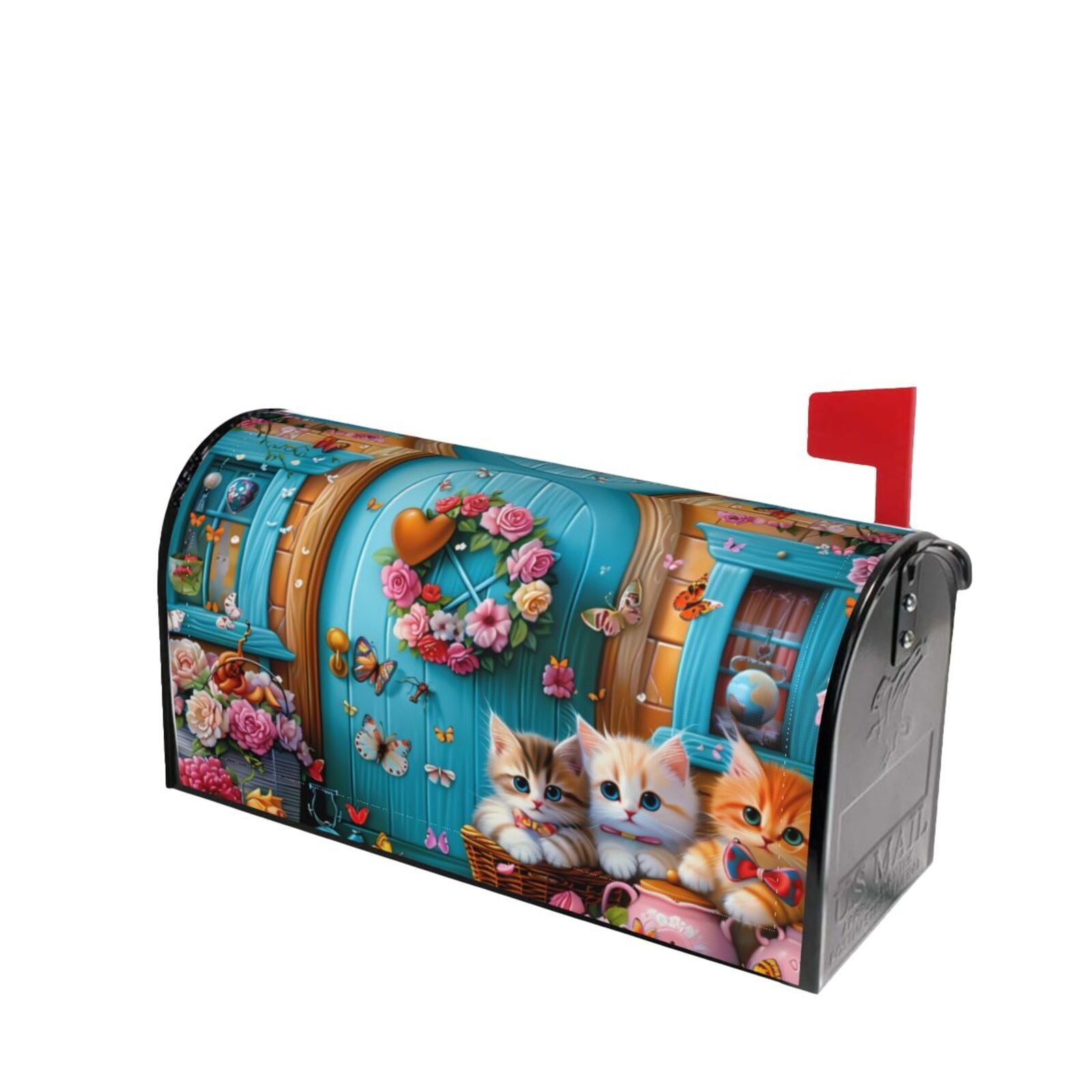 Lsque Whimsical Cats and Flowers Scene Mailbox Cover Standard Size ...