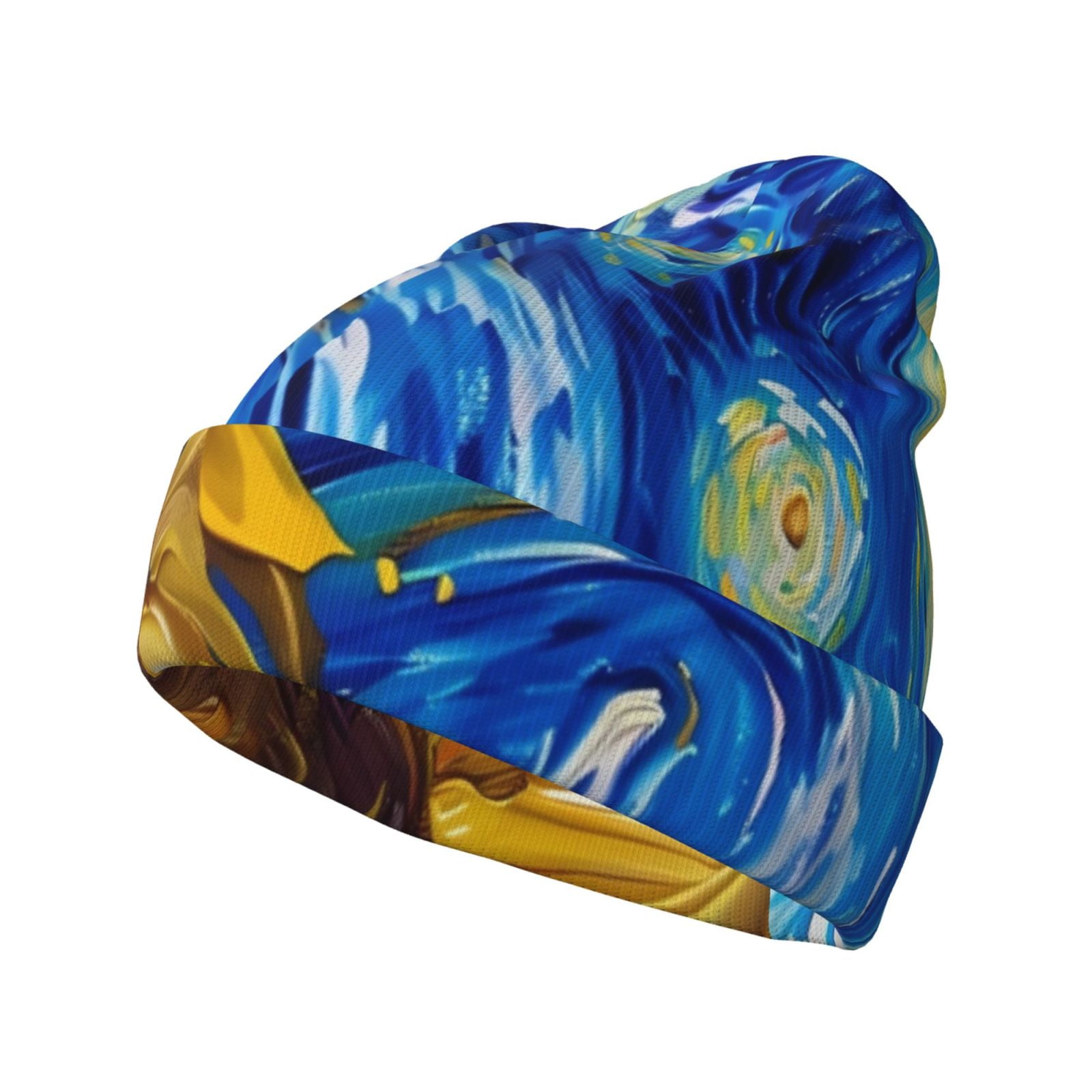 Lsque Whimsical Sunflowers Night Sky Pattern Knitted Beanie, Unisex Winter Hat, Knit Hat Winter ...