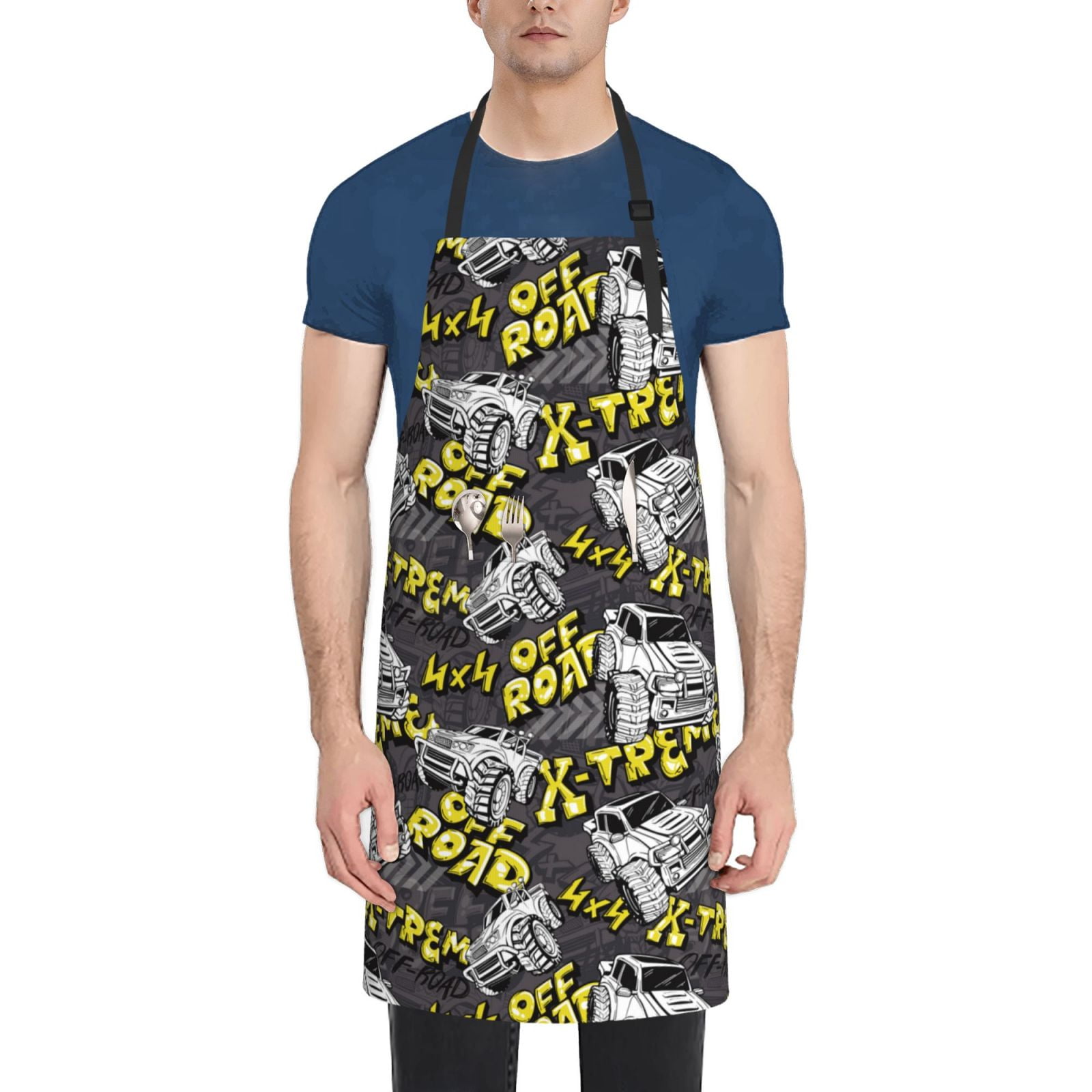 Lsque White Retro Off-Road Vehicle Waterproof Apron Chef Aprons for Men ...