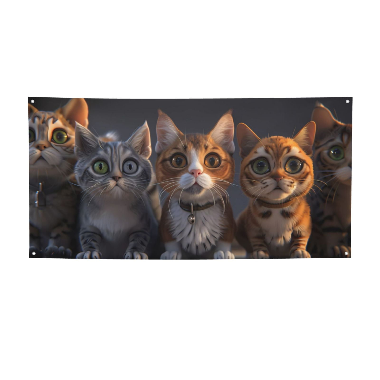 Lsque Wide Eyed Cartoon Cats Pattern Party Banner, Festive Banner ...