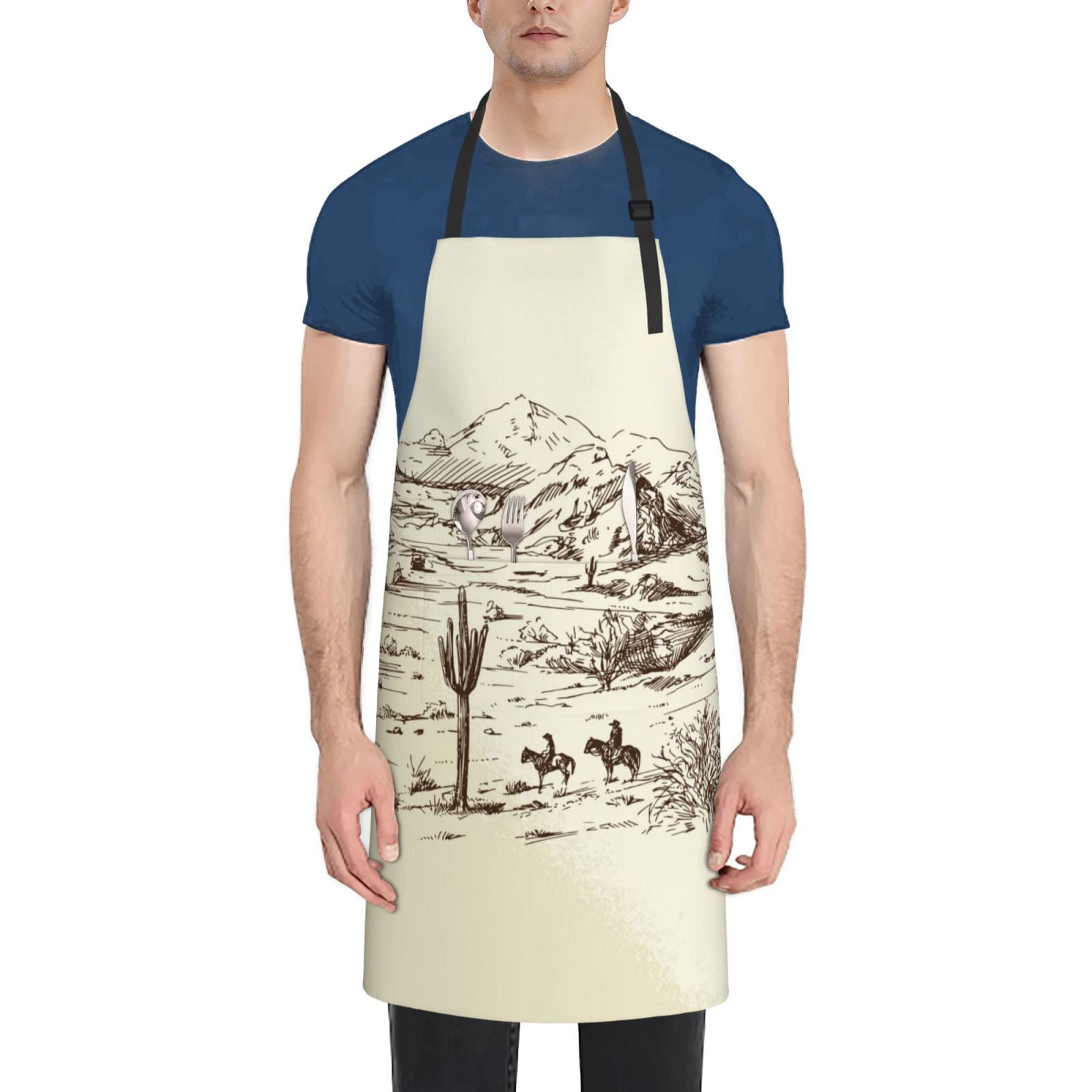 Lsque Wild West Desert With Cowboys Waterproof Apron Chef Aprons for ...