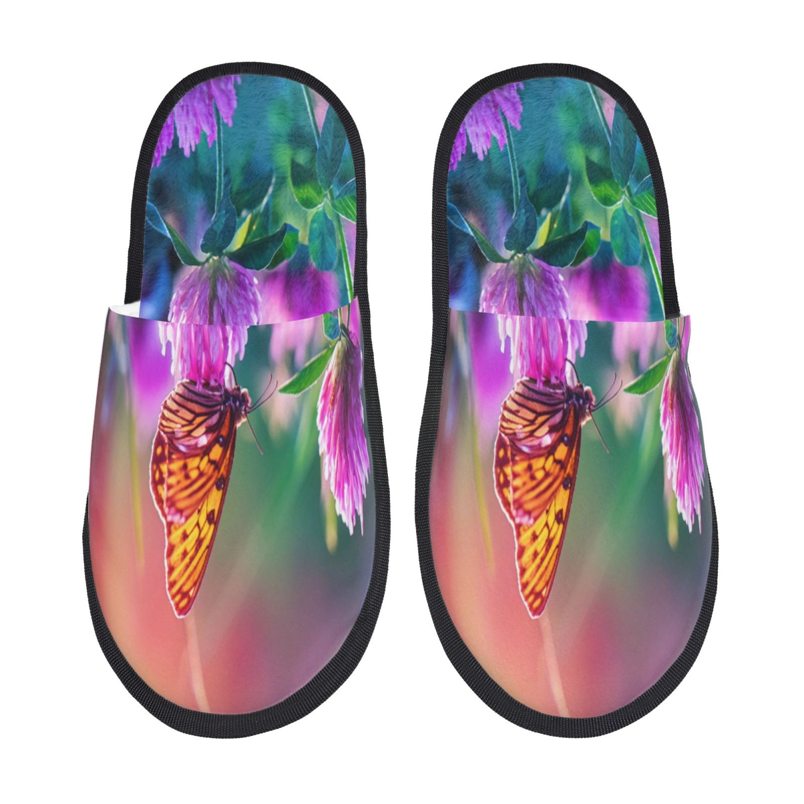 Lsque Wild flowers of clover and butterfly Print Fuzzy Slippers Fuzzy ...