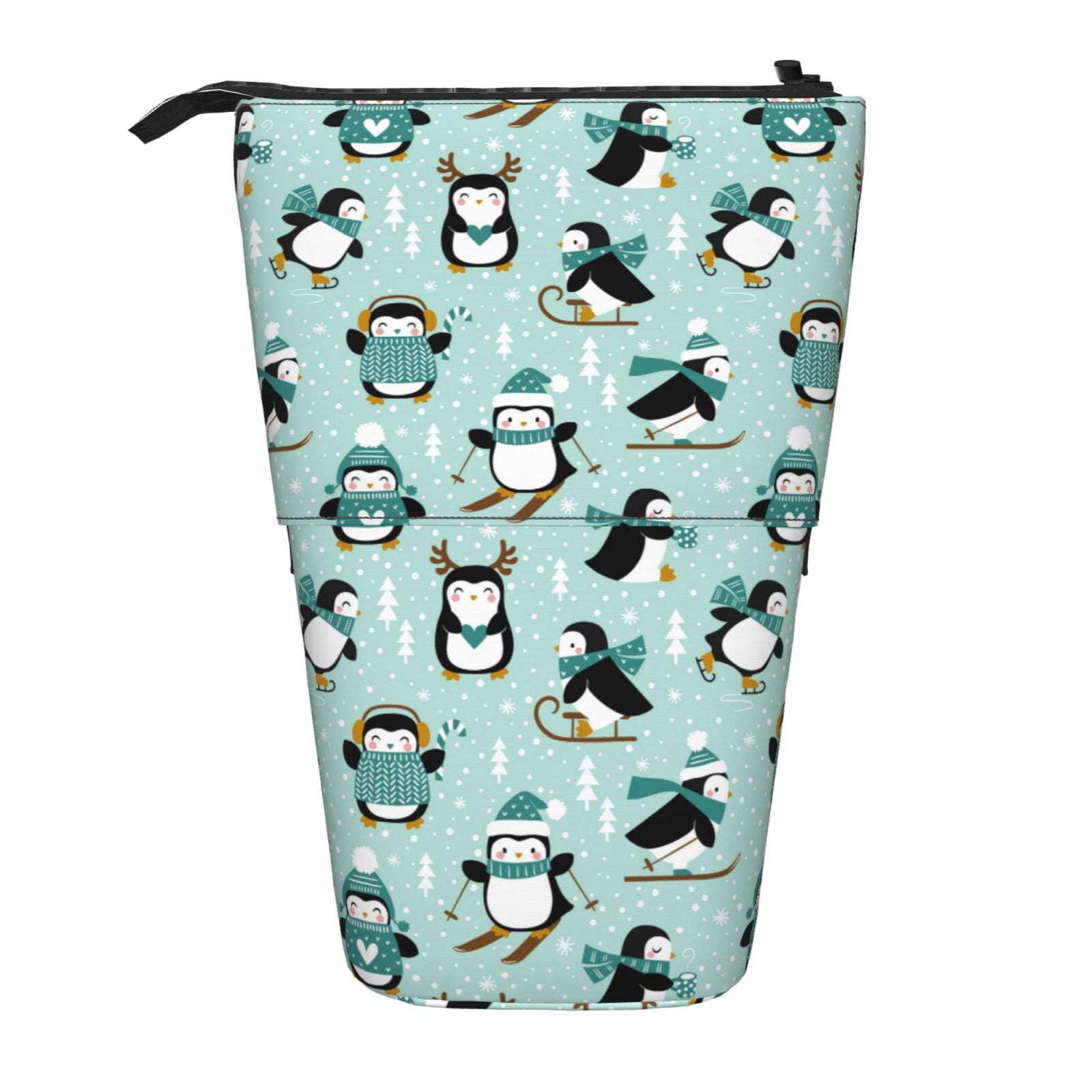 Lsque Winter Skiing Penguin Pattern Telescopic Pencil Bag Pen Holder ...