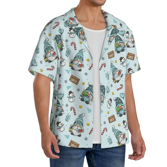 Lsque Winter Wonderland Light Blue print Men's Cuban Collar Short ...