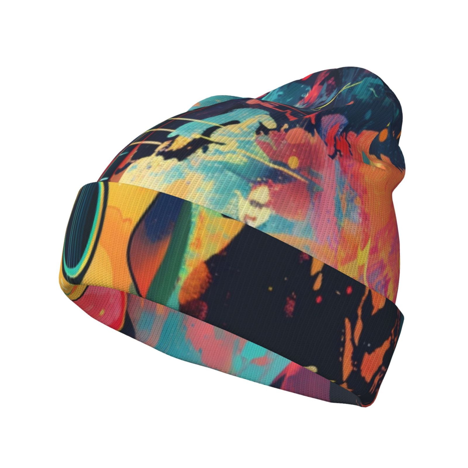Lsque World Map Guitar Illustration Pattern Knitted Beanie, Unisex ...