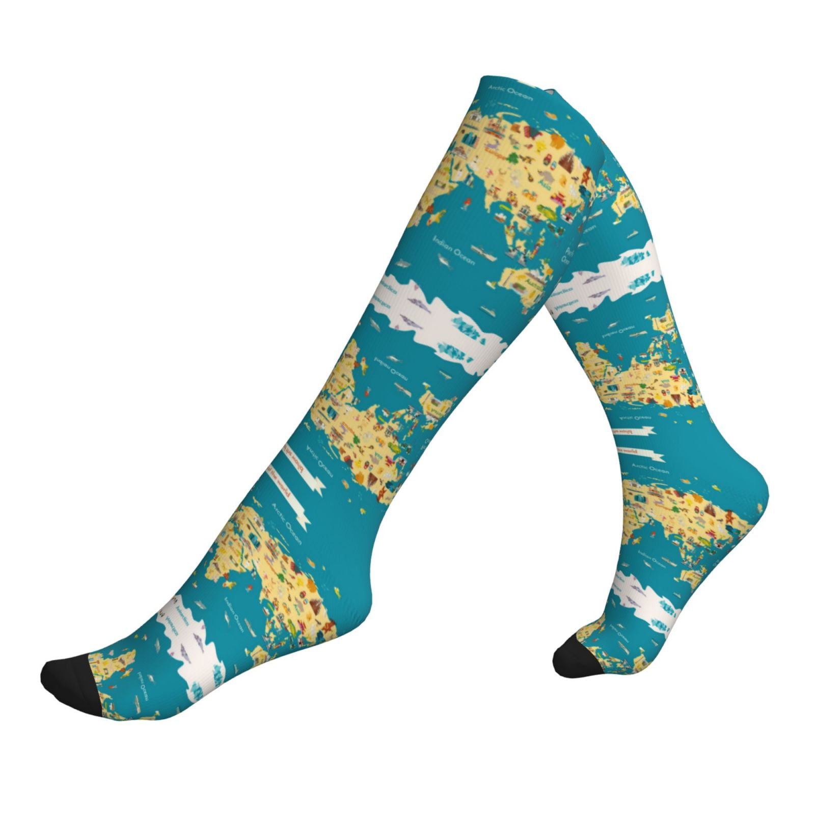 Lsque World Map With Landmarks Pattern Sport Compression Socks for Men ...