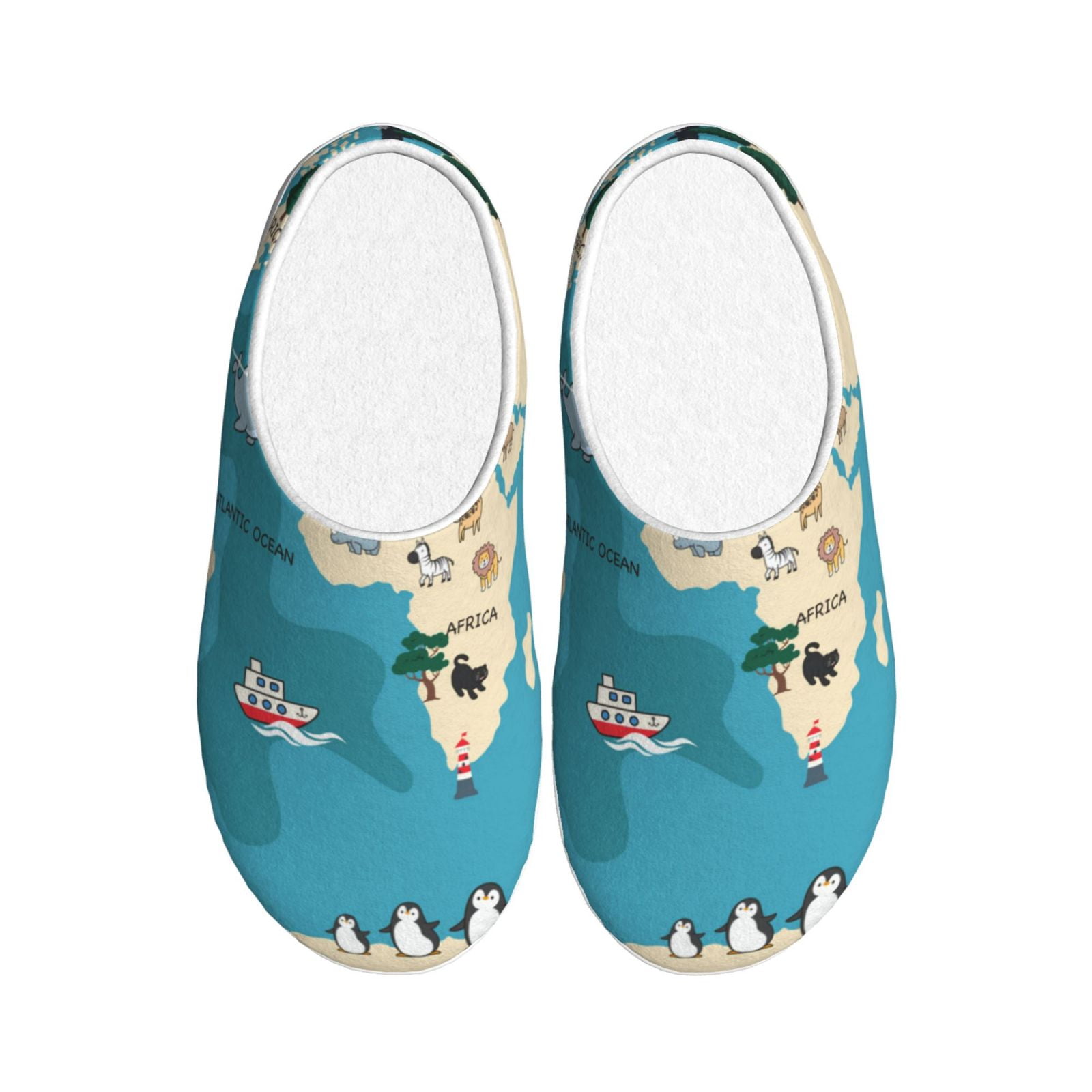 Lsque World Map With Animal Pattern Womens Comfort Cotton on Scuff With ...