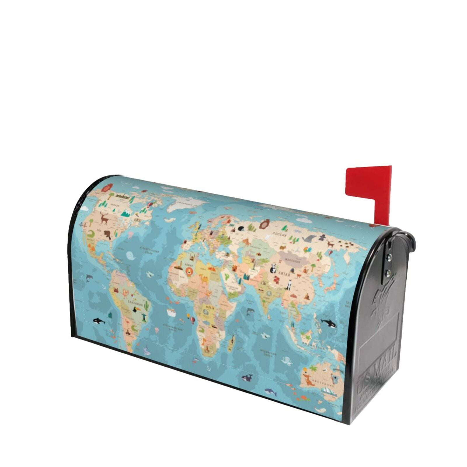 Lsque World Map With Animals 1 Mailbox Cover Standard Size ,Magnetic ...