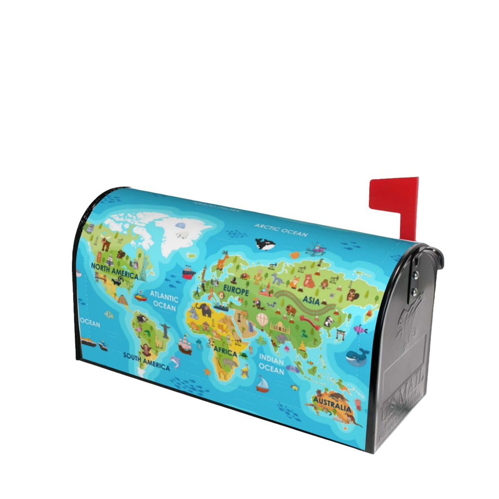 Lsque World Map With Animals Landmarks Mailbox Cover Standard Size ...