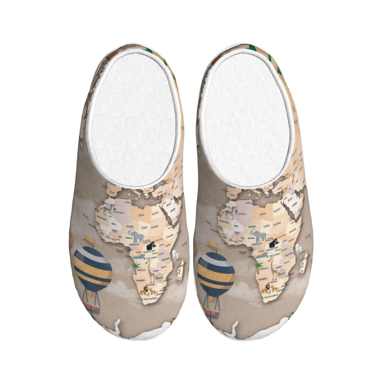 Lsque World Map With Animals Pattern Womens Comfort Cotton on Scuff ...