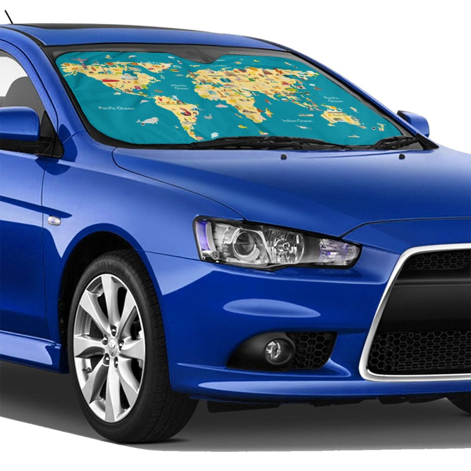 Lsque World Map With Landmarks Car Windshield Sun Shade | Accordion ...