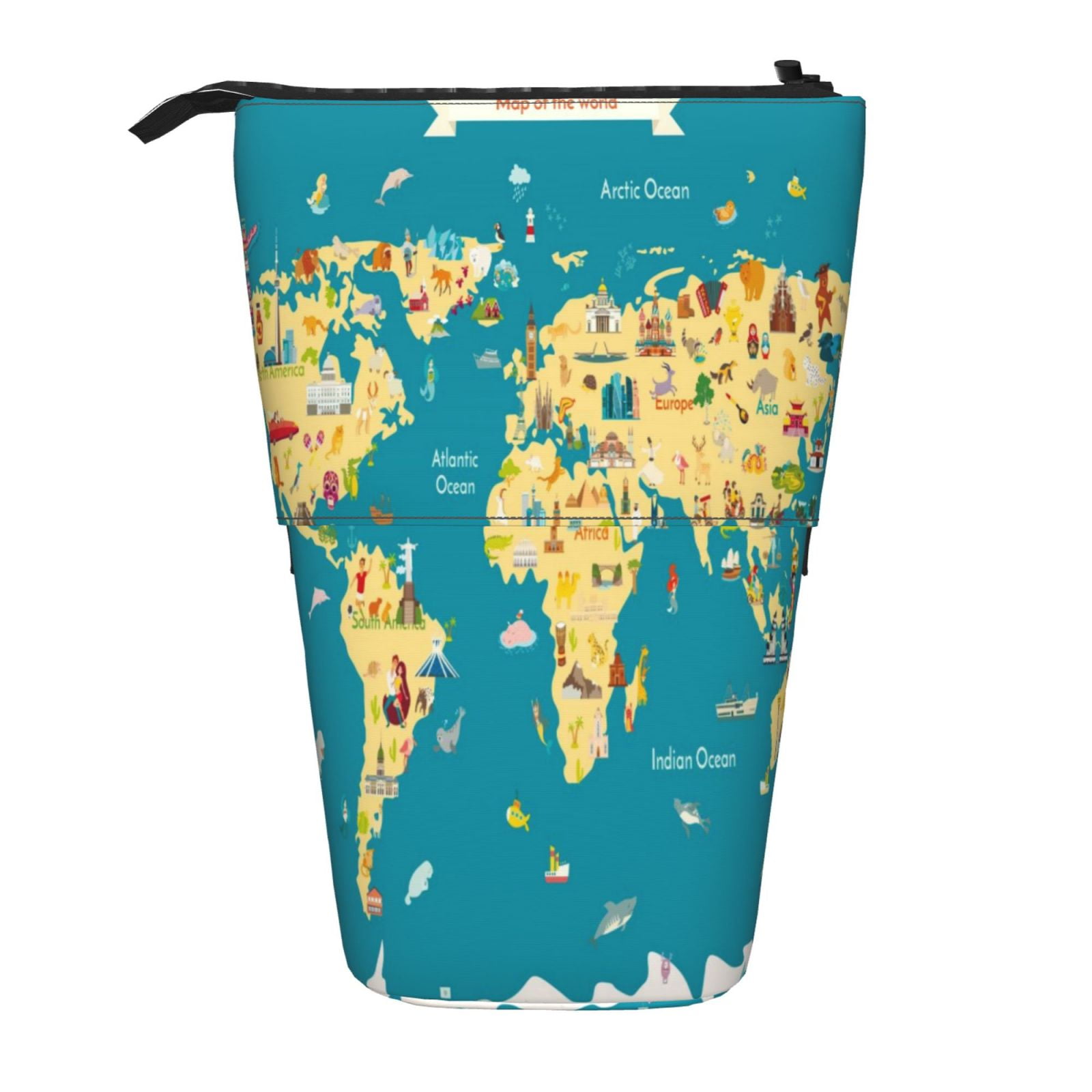 Lsque World Map With Landmarks Pattern Telescopic Pencil Bag Pen Holder ...