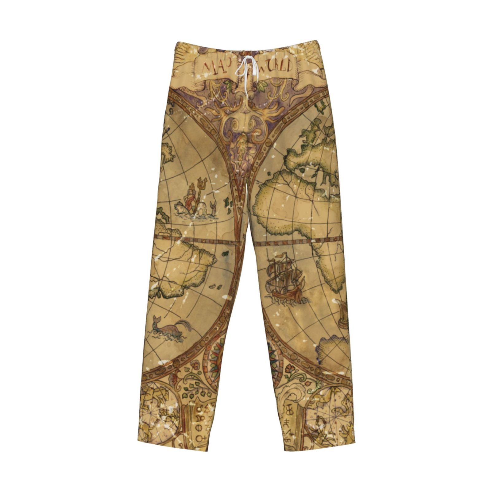 Lsque World Map1 Print Men's Pajama Pants, Lounge Pant - Comfortable ...