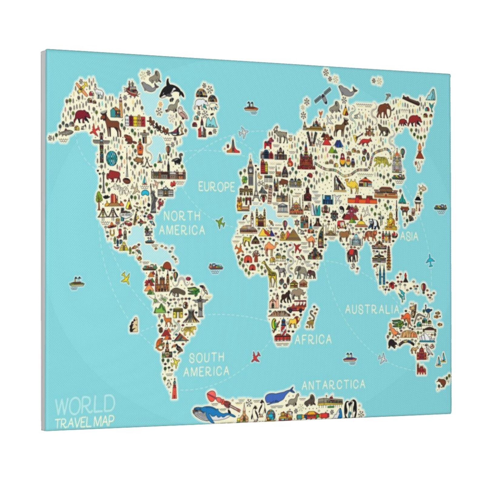 Lsque World Travel Line Icons Map Print Wall Art – Decorative Picture ...