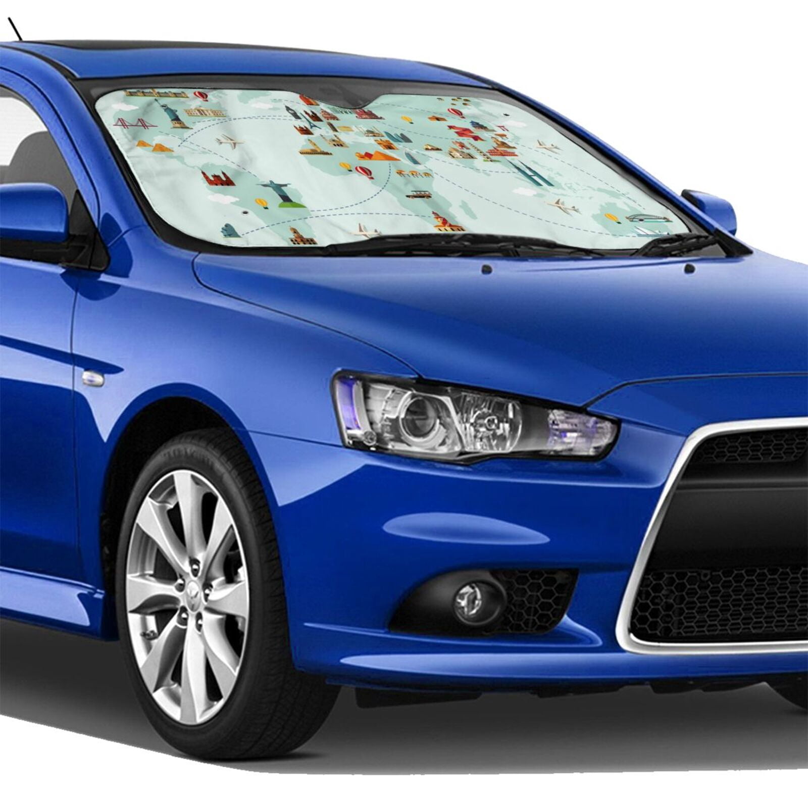 Lsque World Travel Map Car Windshield Sun Shade | Accordion Folding ...