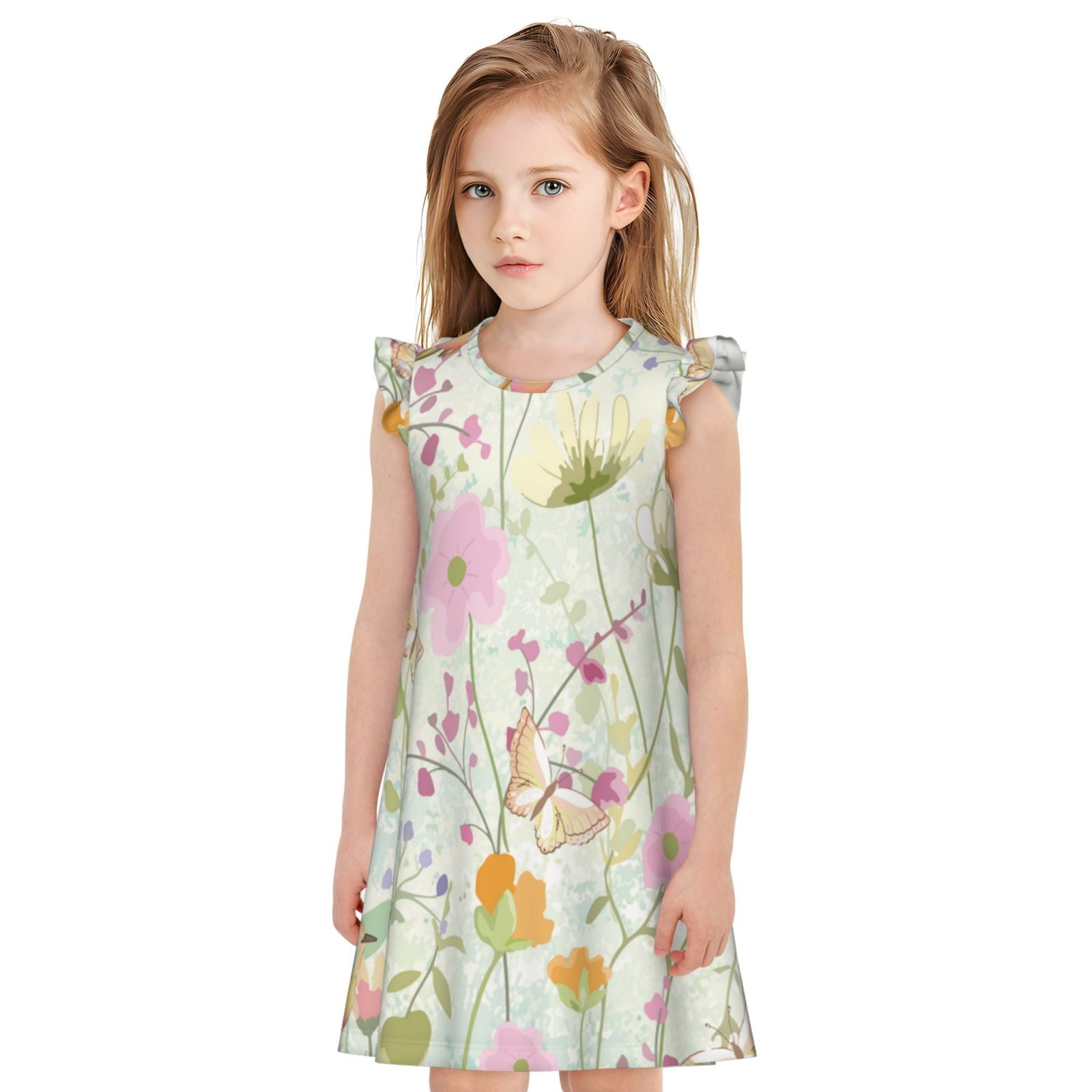 Lsque bird and butterfly Printed Girls' Nightgown, Soft & Cute Pajamas ...