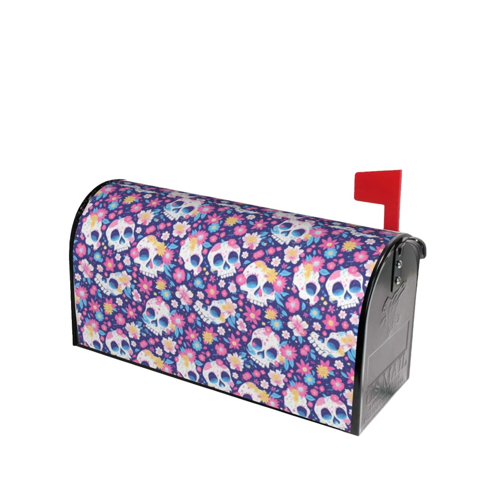 Lsque blue flower Skull colorful Mailbox Cover Standard Size ,Magnetic ...