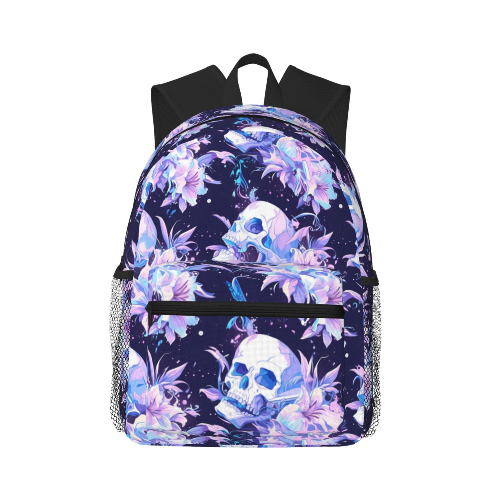 Lsque blue starry sky Skull flower Classic Casual Backpack - Large ...
