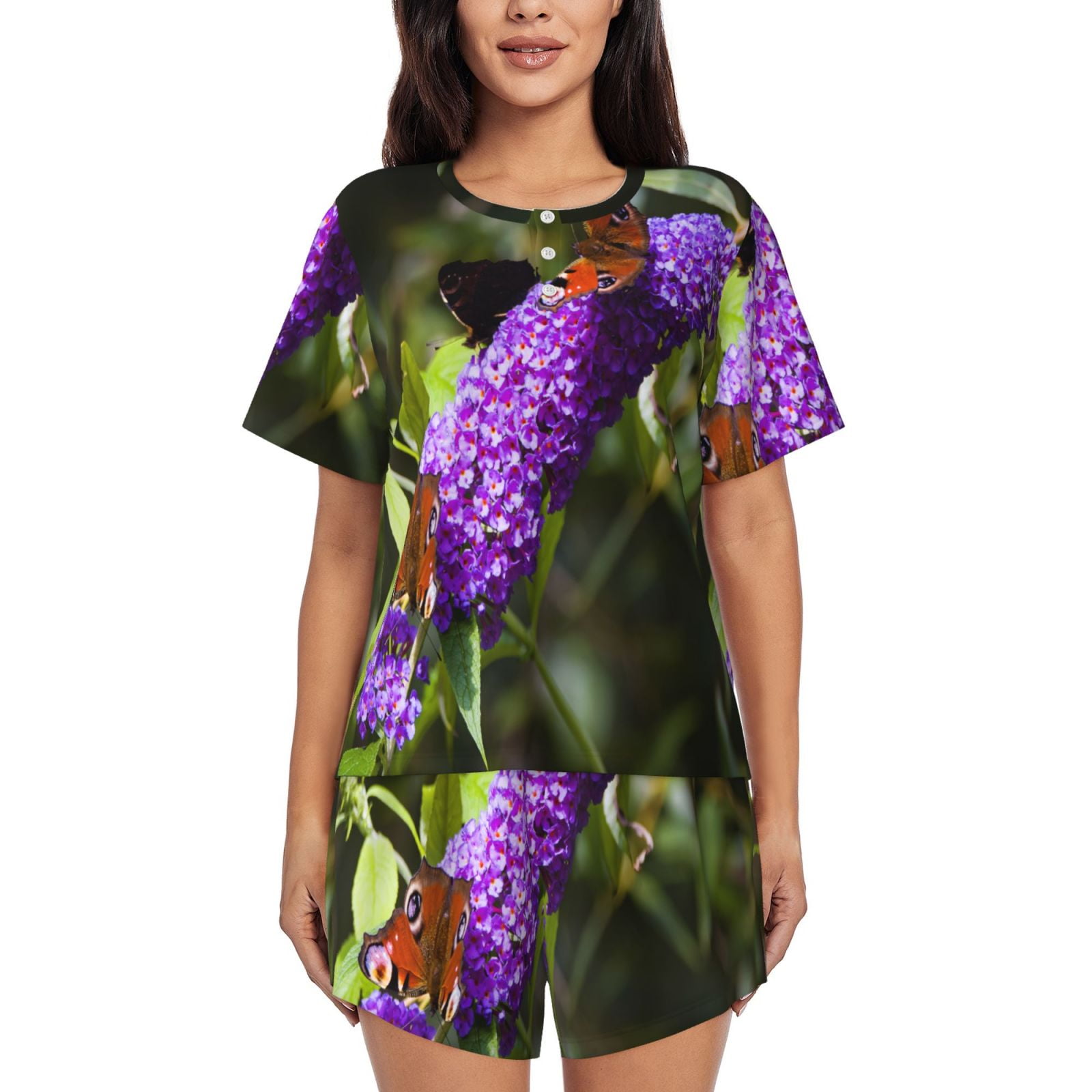 Lsque butterfly bush flower Pattern Women's Short-Sleeved Pajama Set ...
